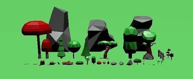 Vegetation and rocks free VR / AR / low-poly 3D model rigged | CGTrader