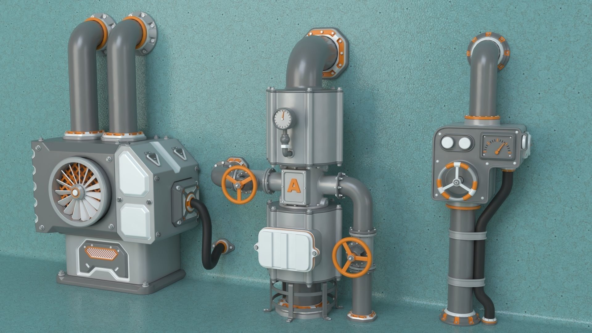 Wall Tube Mechanism Props 2 - 10 pieces 3D model | CGTrader