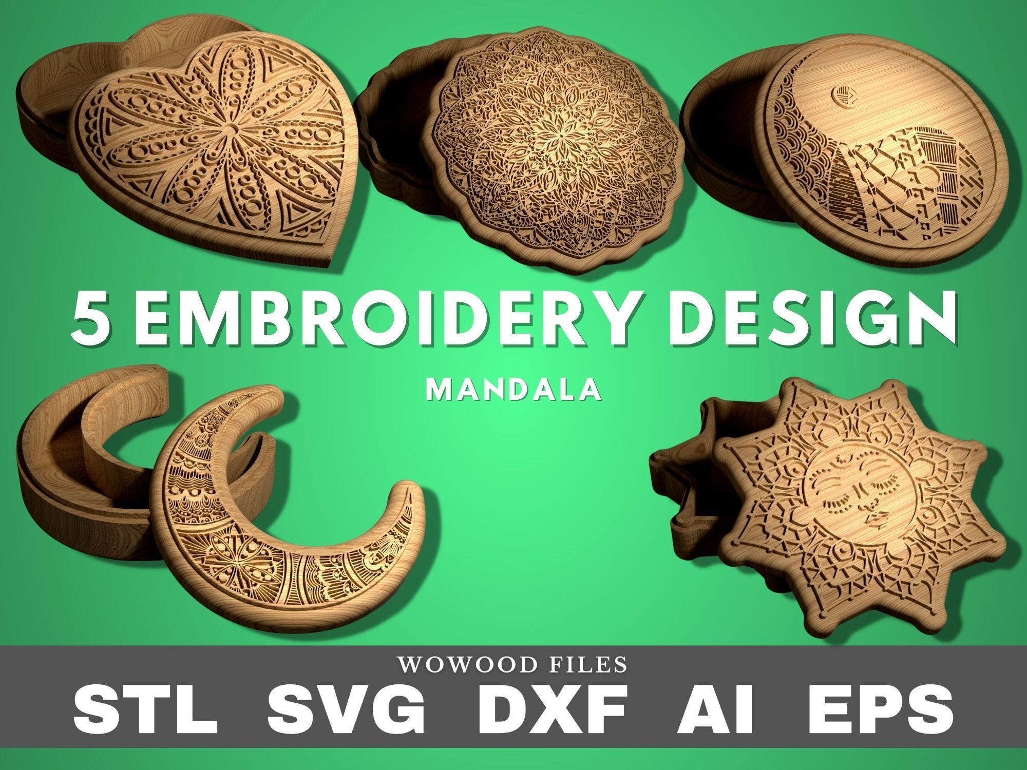 5 mandala boxes for CNC router and 3D printer STL DXF eps svg 3D model ...