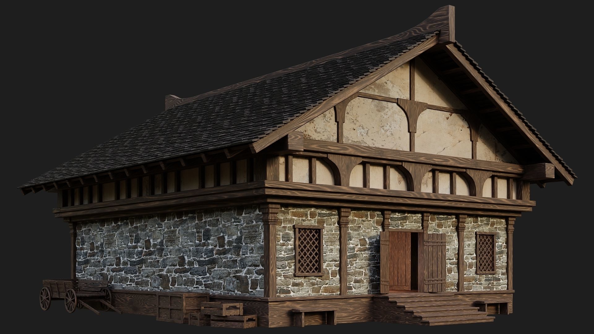3D model 4 Old Medieval Buildings Pack 4K Textures GameReady 101 to 104 ...