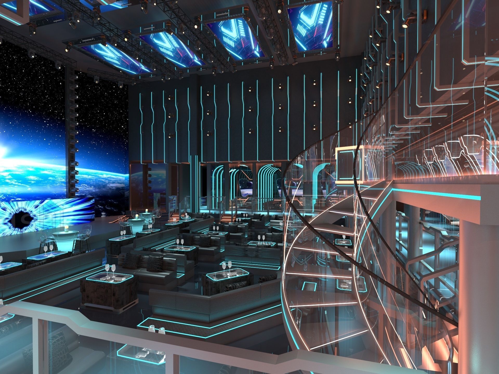 Bar 1 futuristic restaurant interior design 3D model | CGTrader