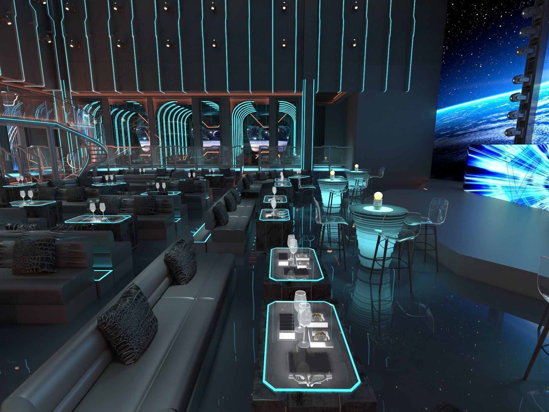 Bar 1 futuristic restaurant interior design 3D model | CGTrader