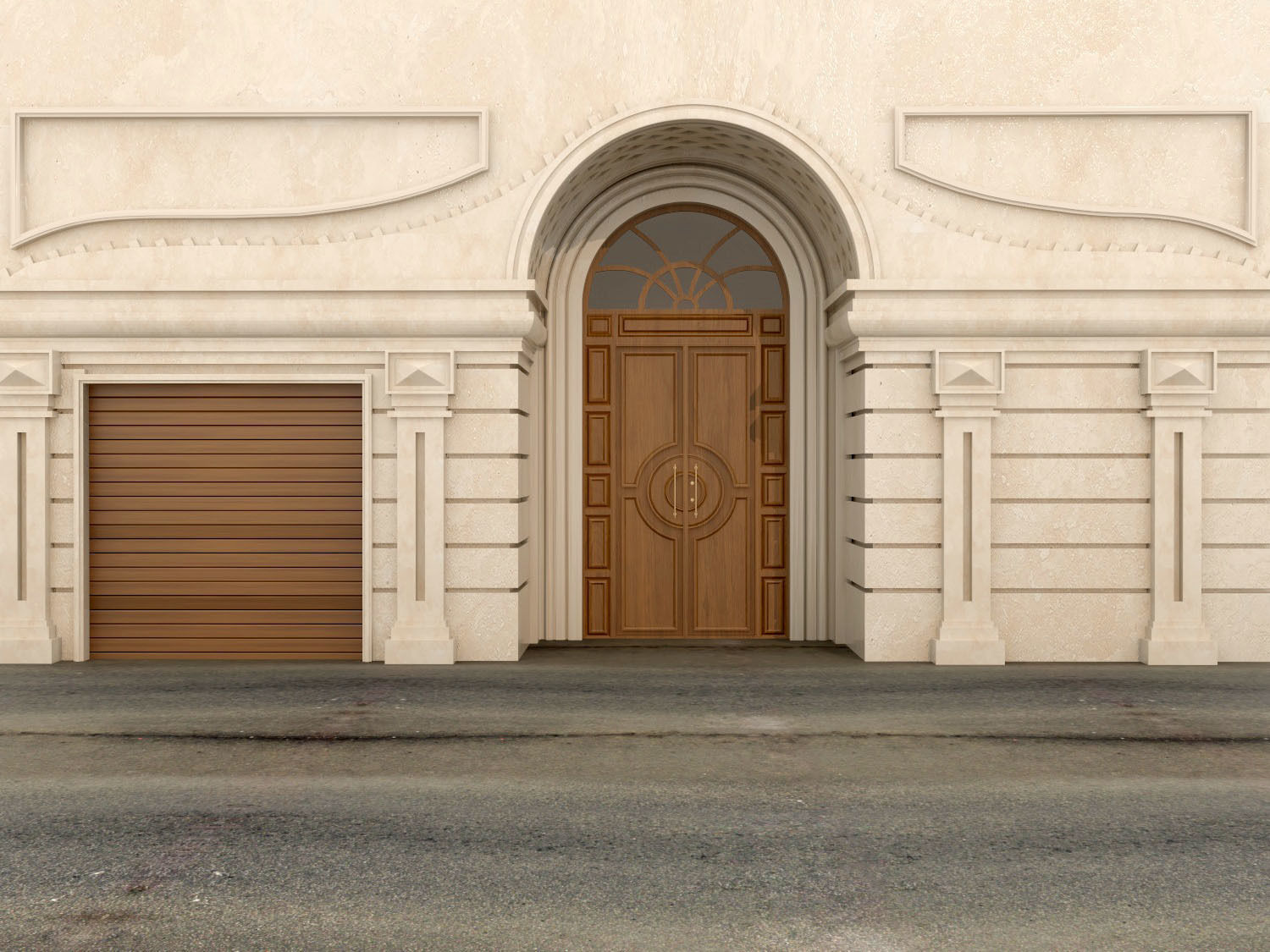 Classic wood door and enetrance with travertin stone 3D model | CGTrader
