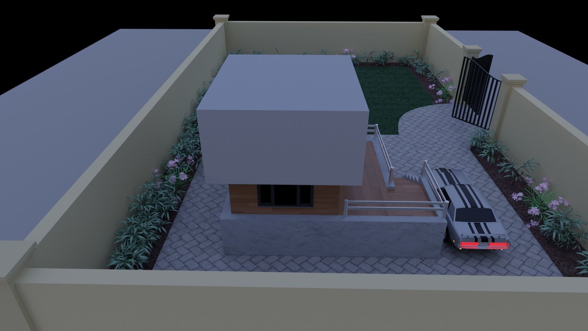 A modern house with big beautiful garden 3D model | CGTrader