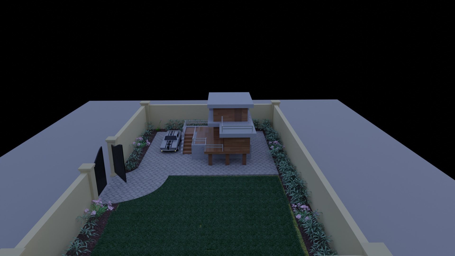 A modern house with big beautiful garden 3D model | CGTrader