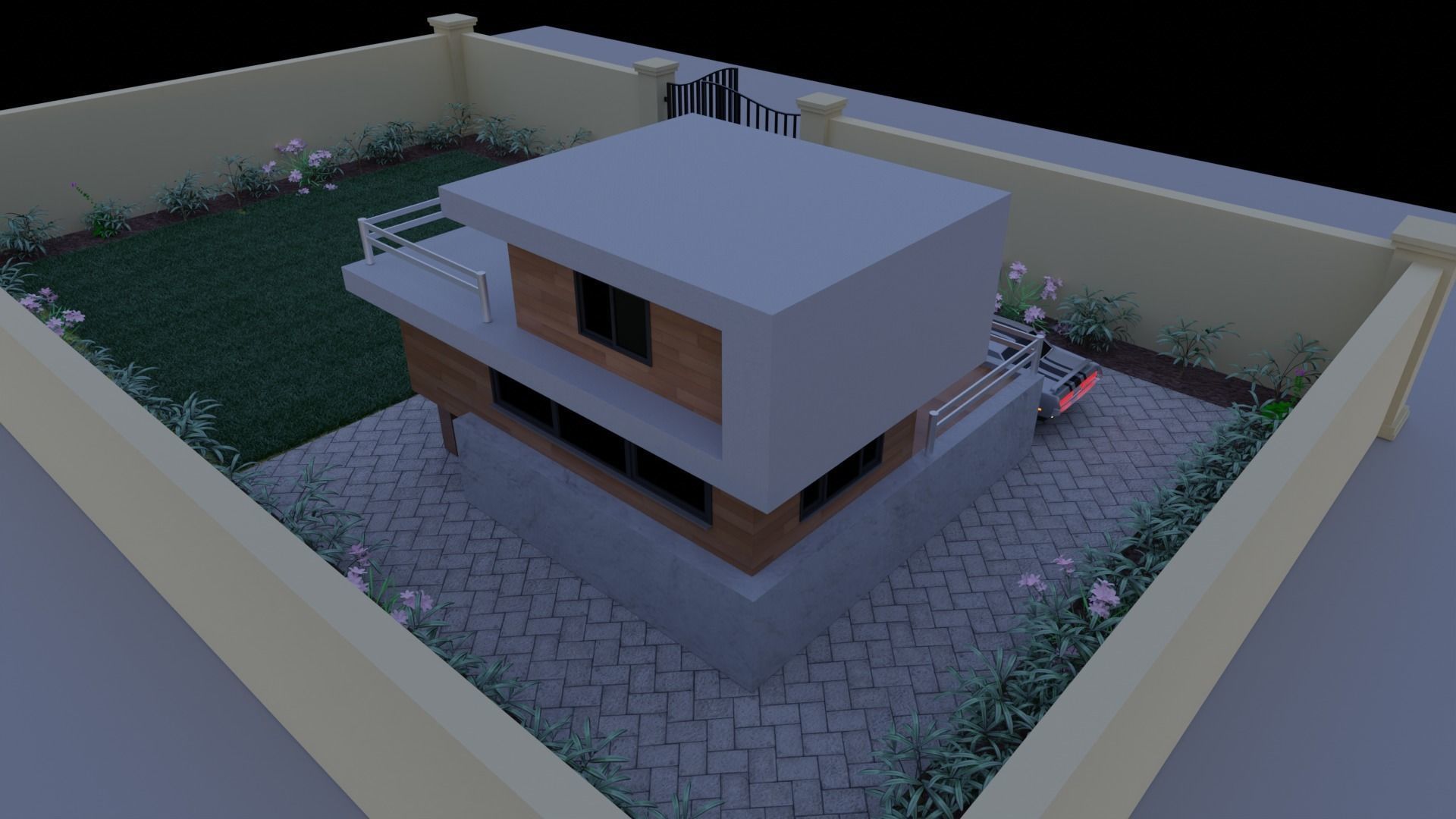 A modern house with big beautiful garden 3D model | CGTrader