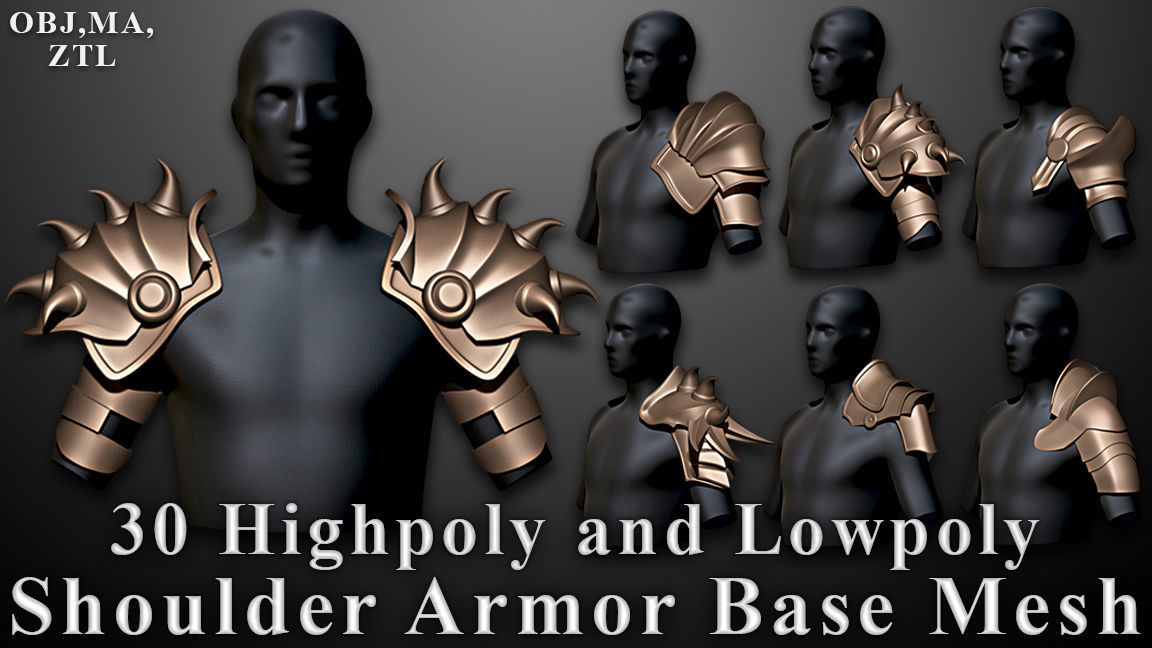 3D model 30 Highpoly and Lowpoly Shoulder Armor VR / AR / low-poly ...