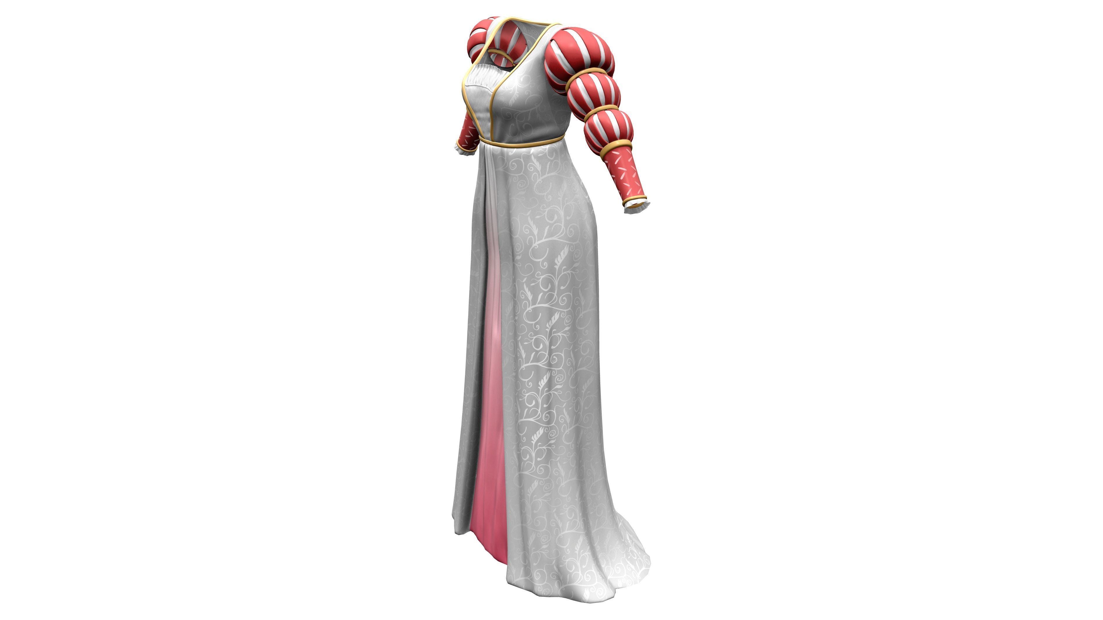 3D model Long Princess Dress Gown With Mamaluke Virago Sleeves VR / AR ...