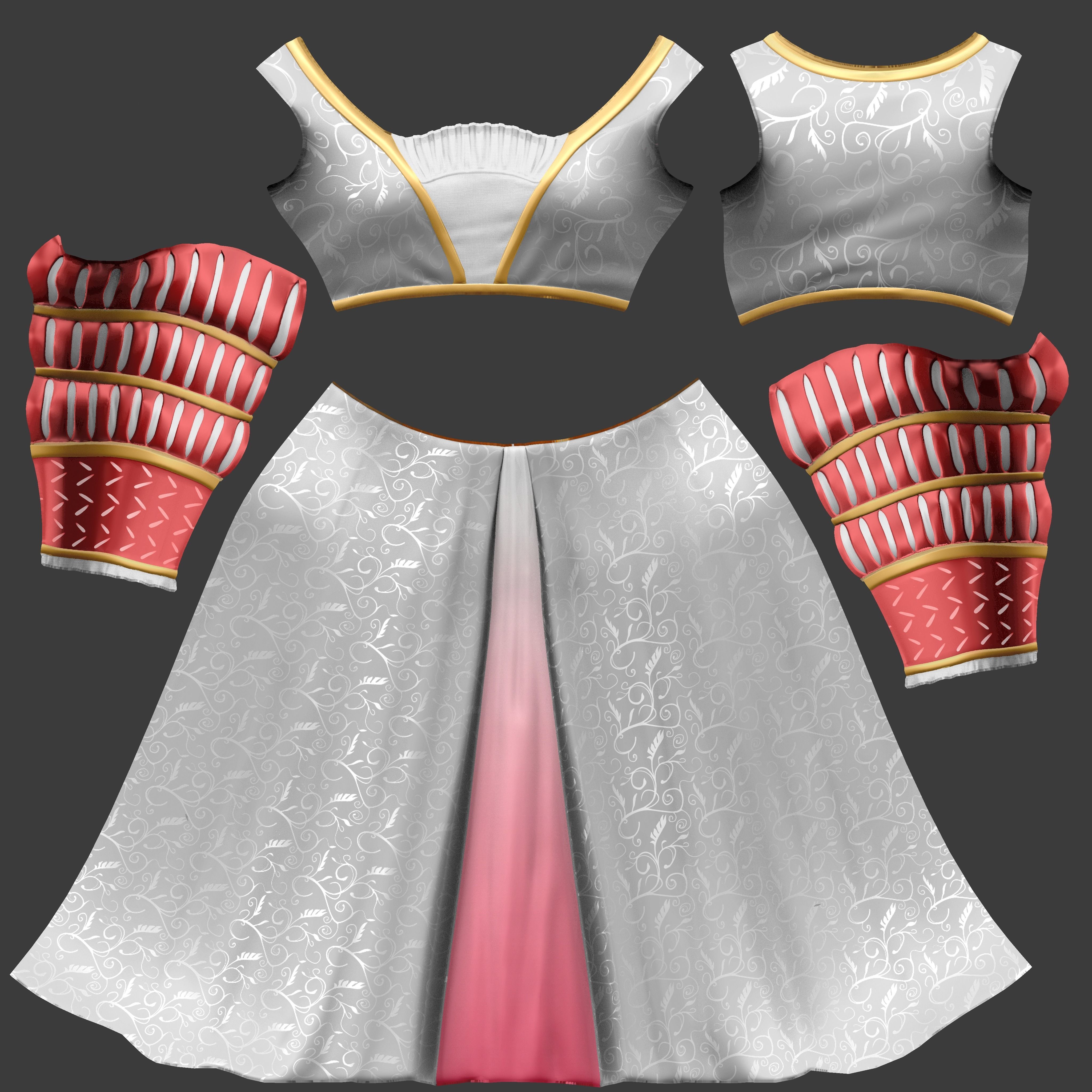 3D model Long Princess Dress Gown With Mamaluke Virago Sleeves VR / AR ...