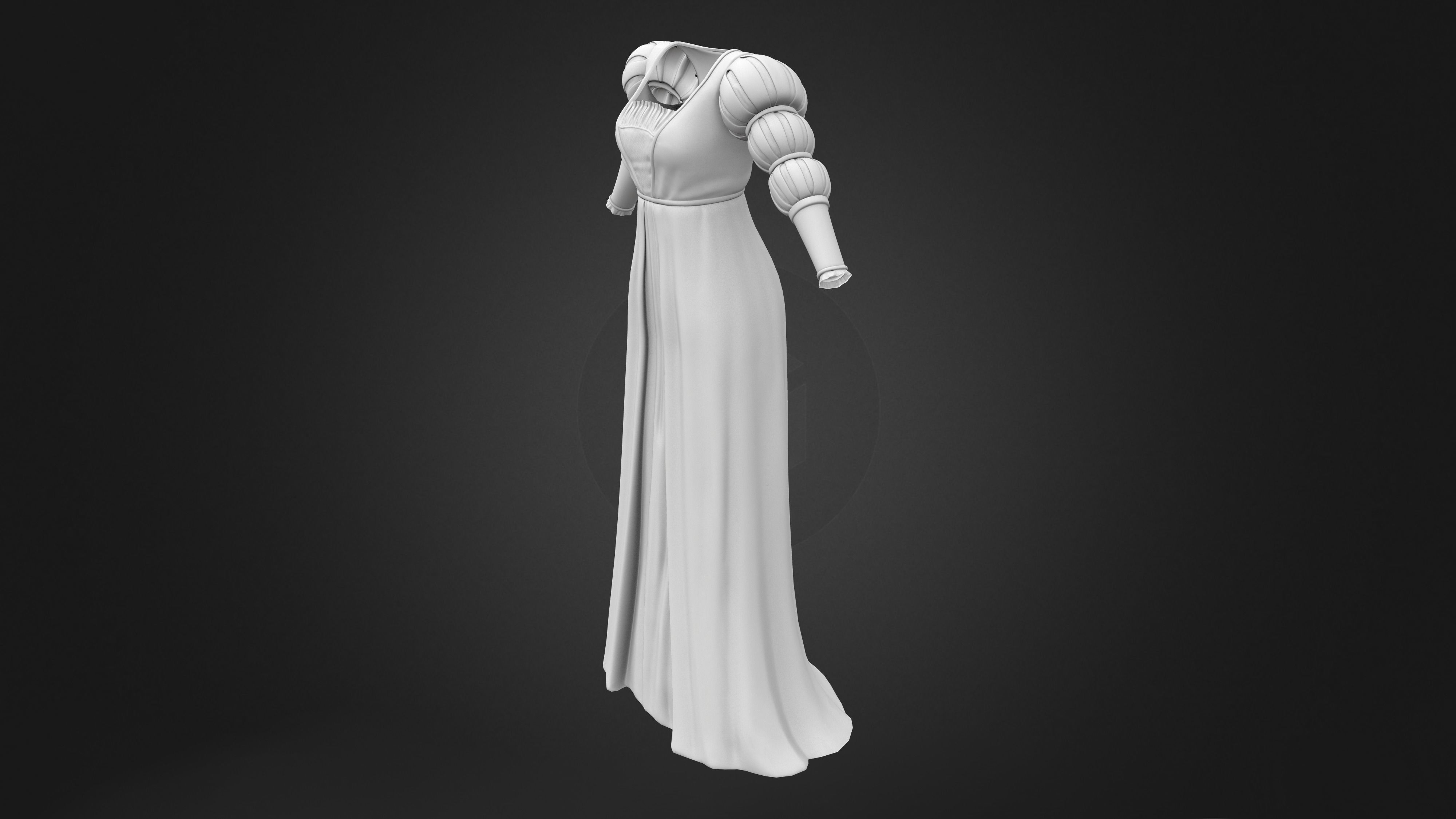 3D model Long Princess Dress Gown With Mamaluke Virago Sleeves VR / AR ...