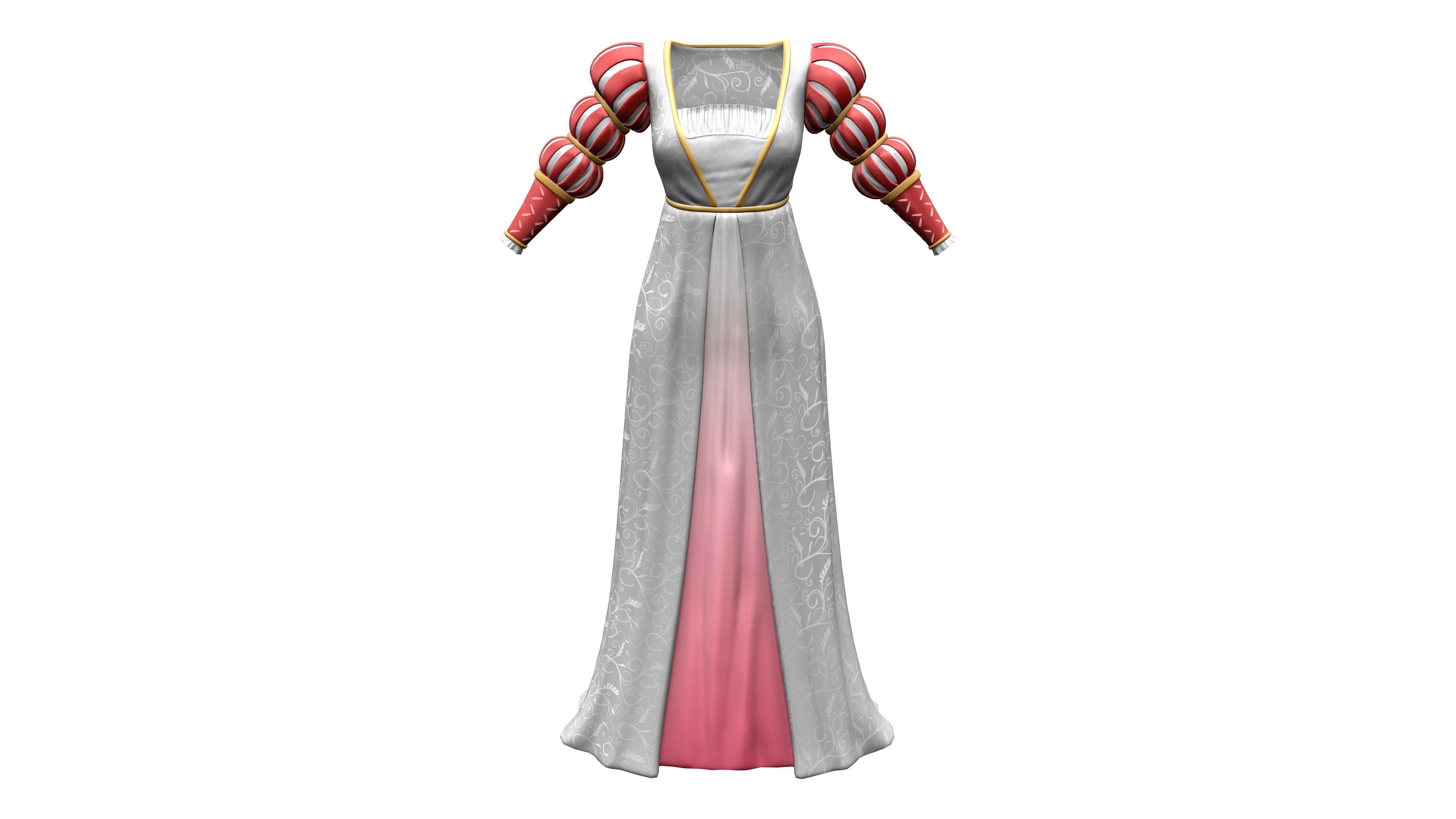 3D model Long Princess Dress Gown With Mamaluke Virago Sleeves VR / AR ...