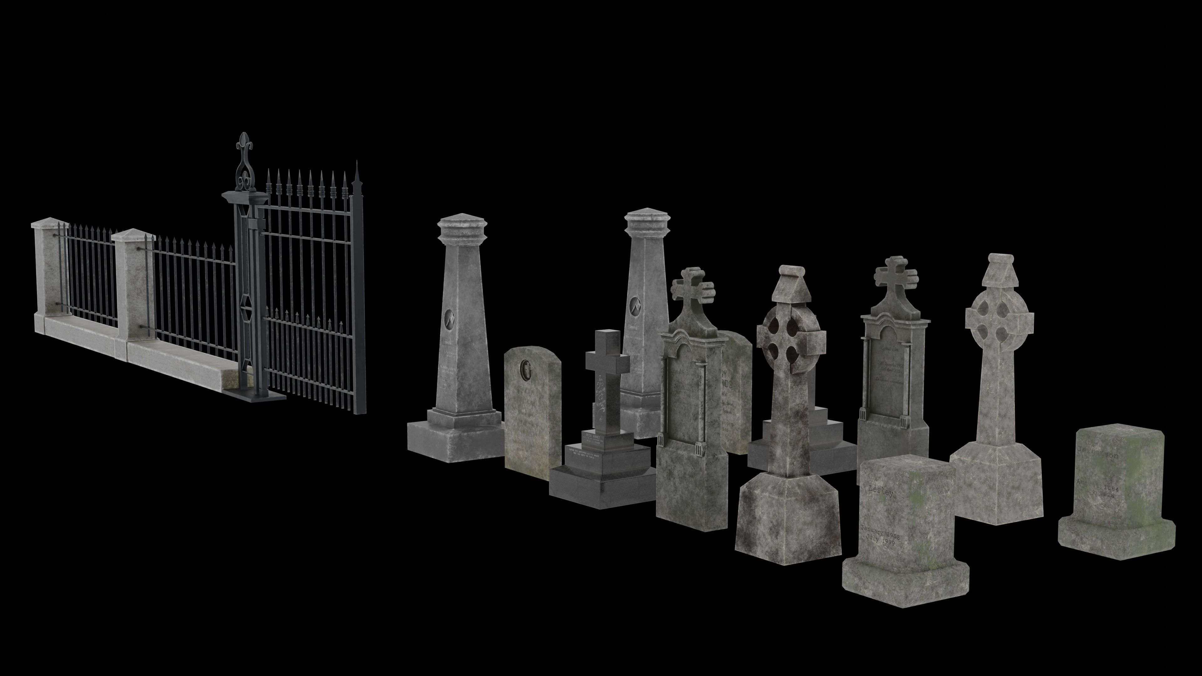 3D model Low Poly Cemetery Prop Collection for Environment Design VR ...