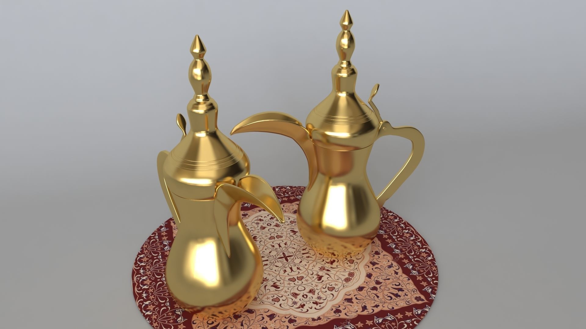 Dallah two golden coffee pots on table 3D model | CGTrader