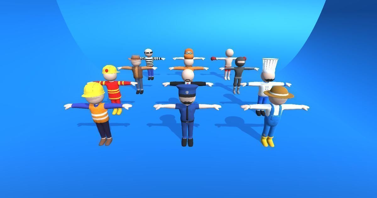 3D model Hyper Casual Stickman Character Jobs Pack VR / AR / low-poly ...