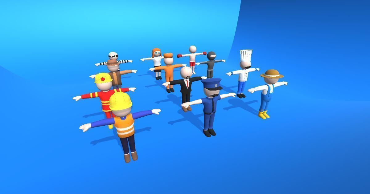 3D model Hyper Casual Stickman Character Jobs Pack VR / AR / low-poly ...