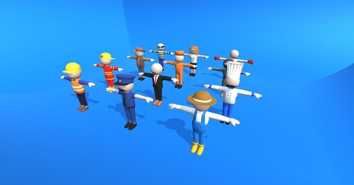 3D model Hyper Casual Stickman Character Jobs Pack VR / AR / low-poly ...