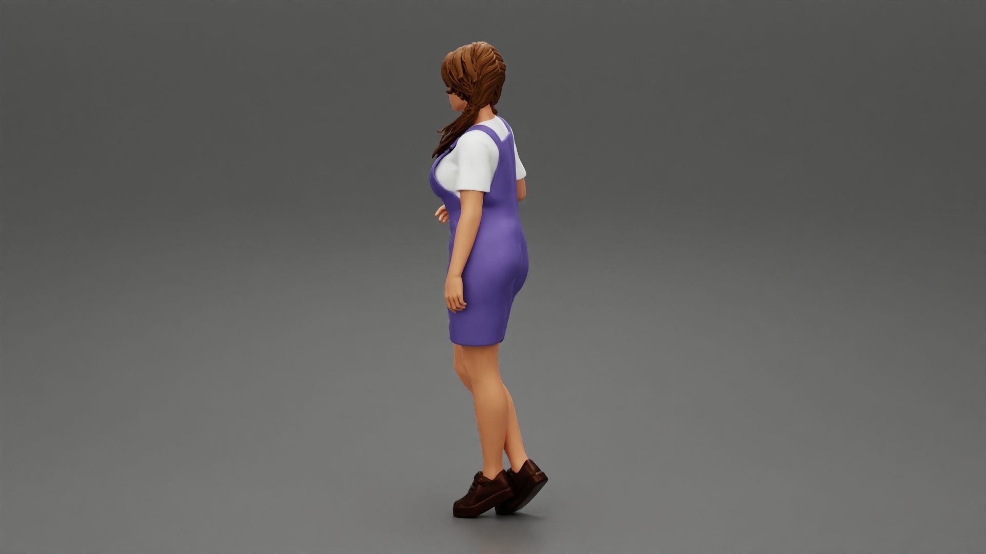 Young woman in denim overalls 3D model 3D printable | CGTrader
