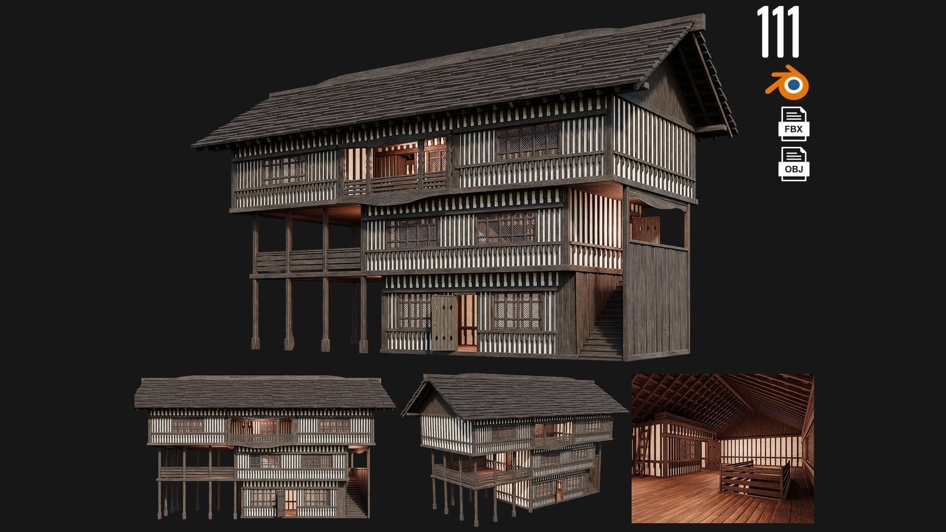 3D model 4 Old Medieval Building Pack 4K Textures GameReady 109 to 112 ...
