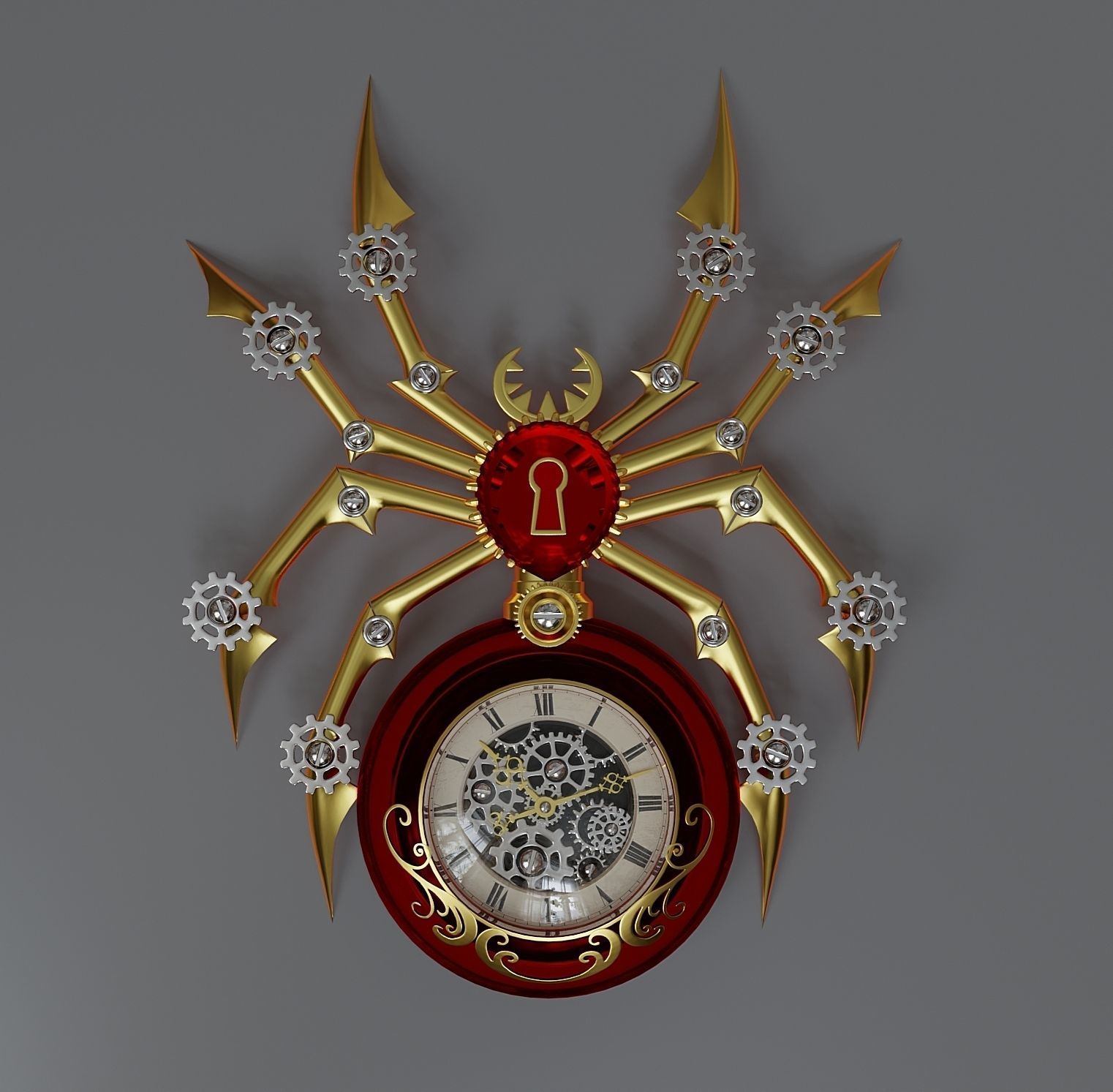 Steampunk spider brooch-clock free 3D model | CGTrader