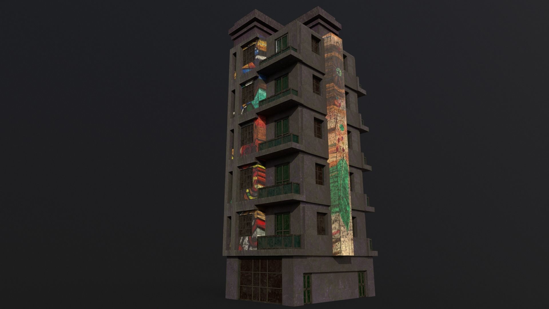 3D model 42 Painted Buildings - Unity and UE package VR / AR / low-poly ...