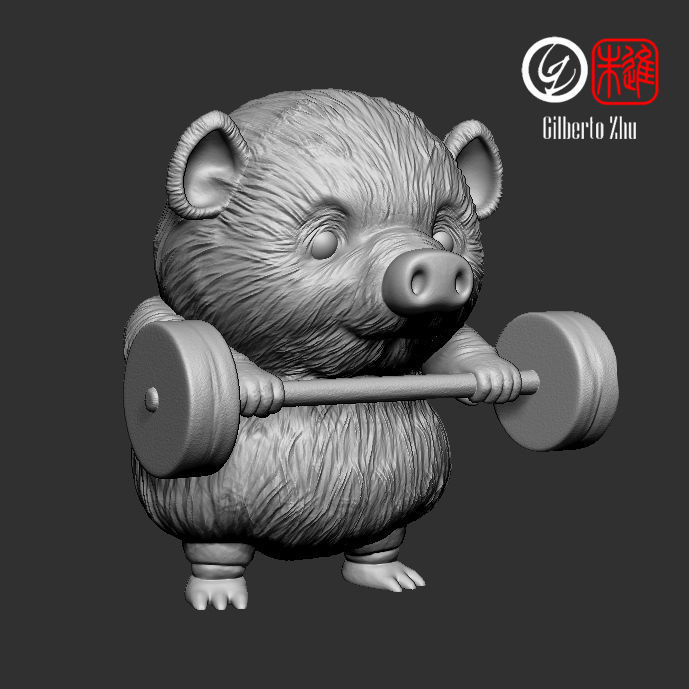 Piggy lifting weights 3D model 3D printable | CGTrader