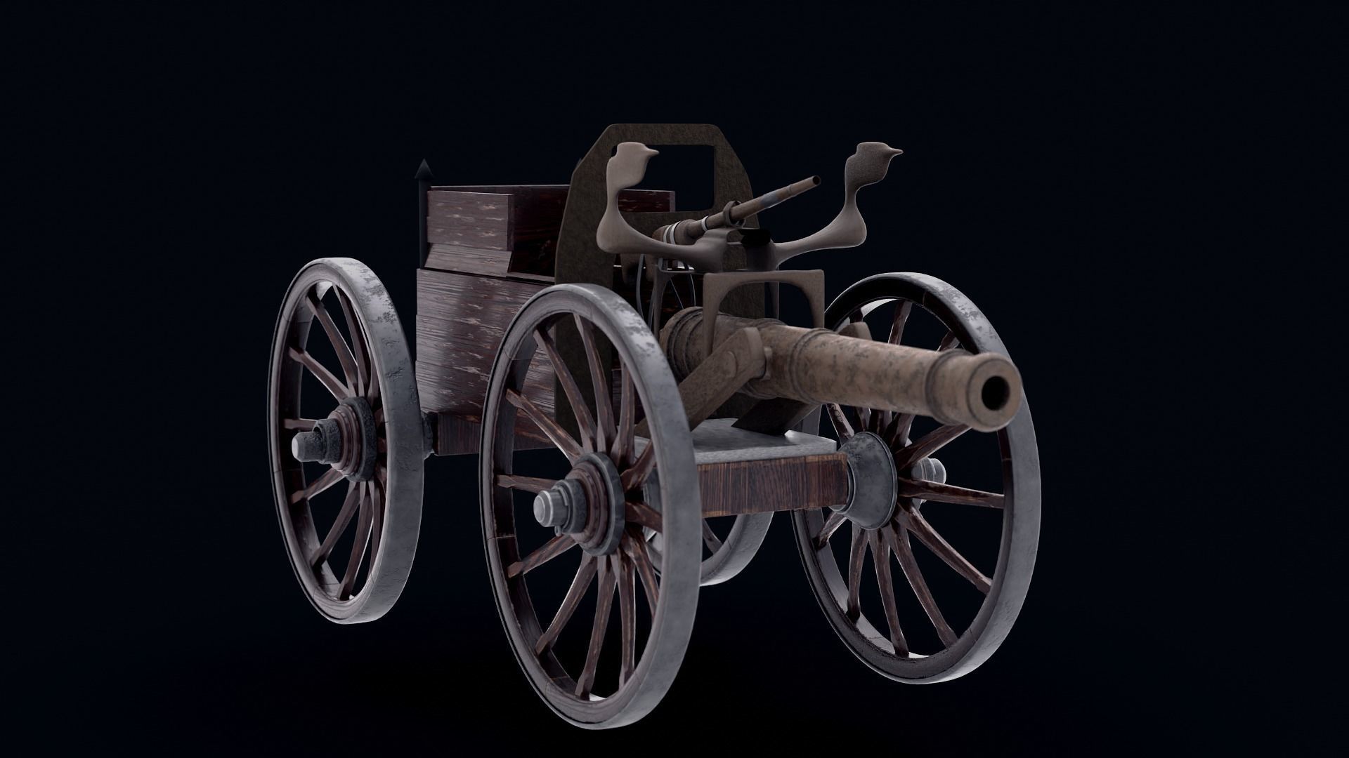 The old carrier cannon cart with barrel and gun 3D model | CGTrader