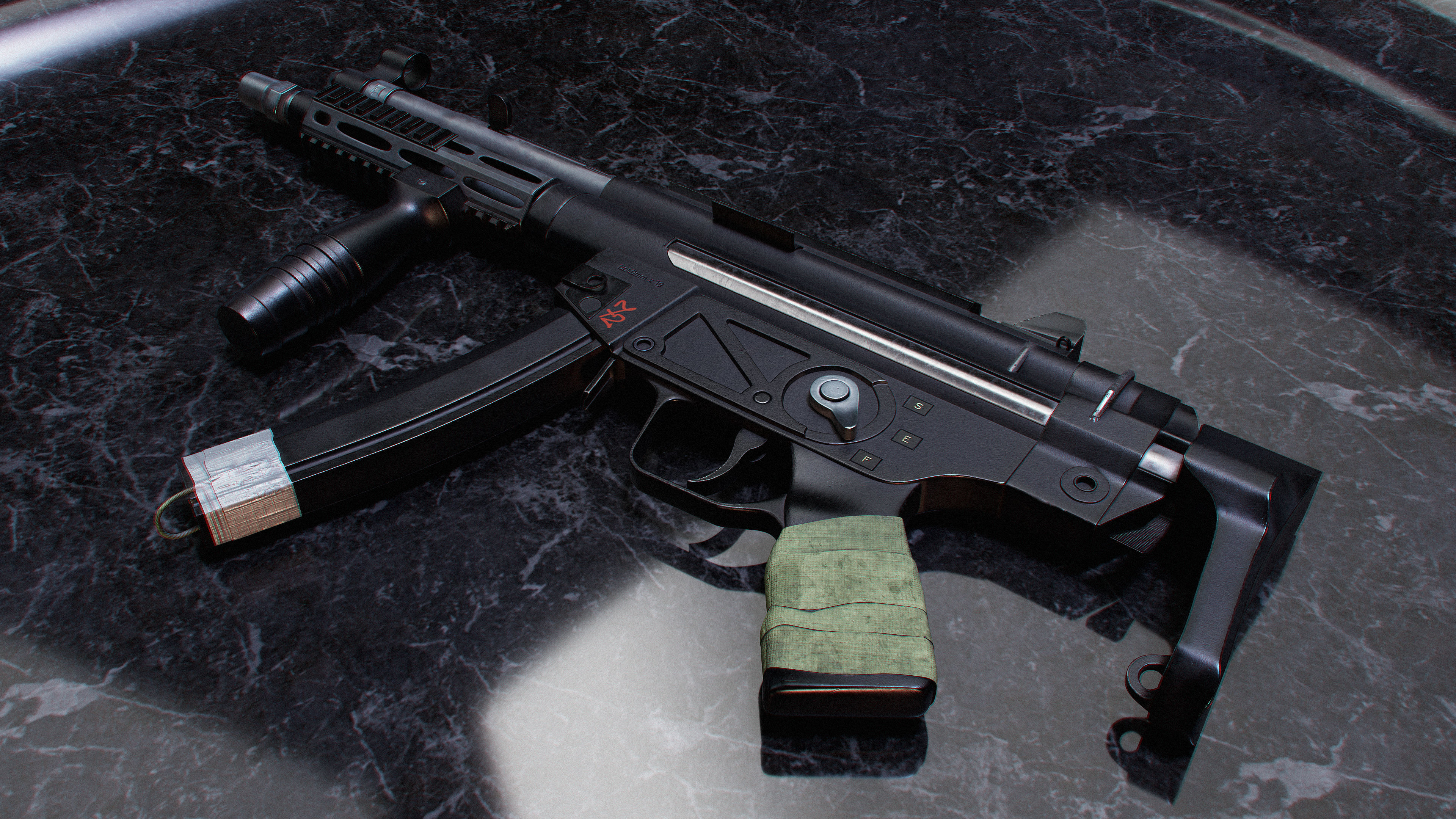 3D model Heckler and Koch MP5 smg weapon with attachments VR / AR / low ...