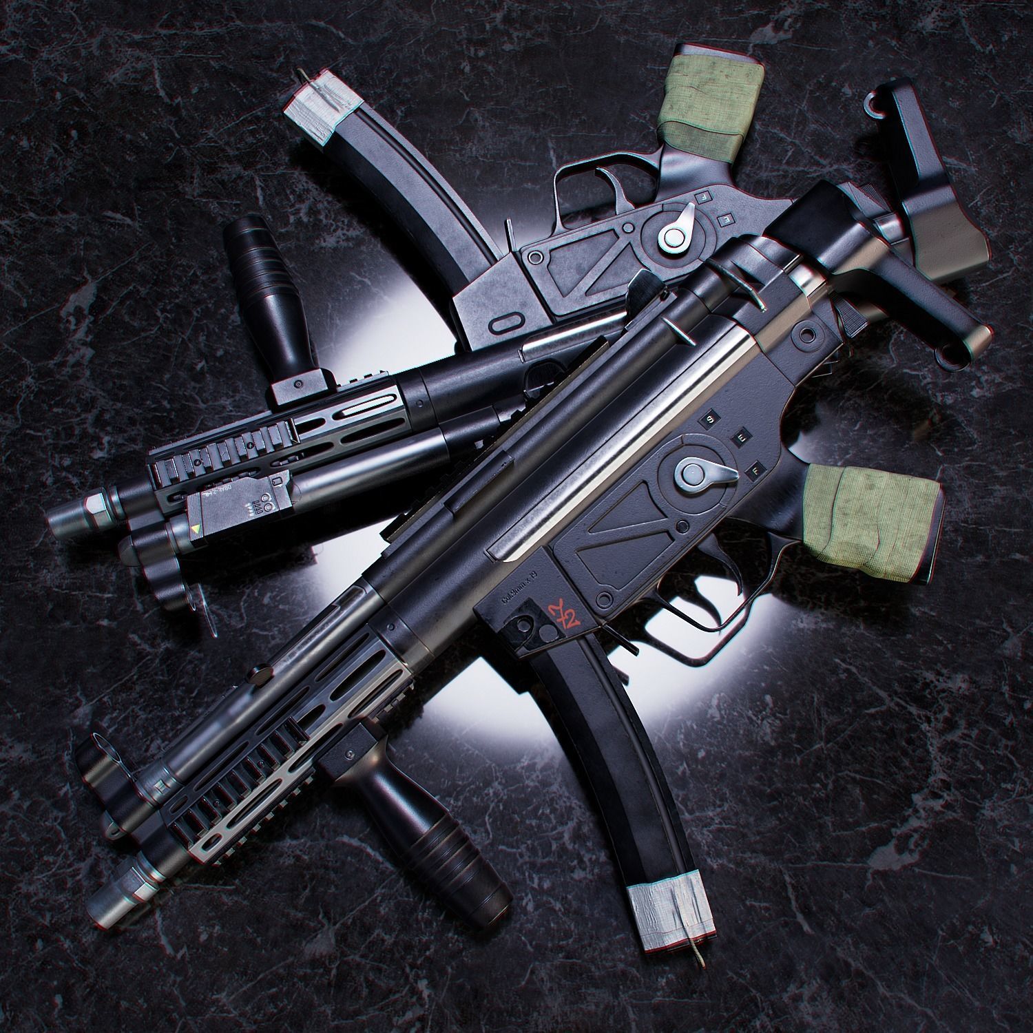 3D model Heckler and Koch MP5 smg weapon with attachments VR / AR / low ...