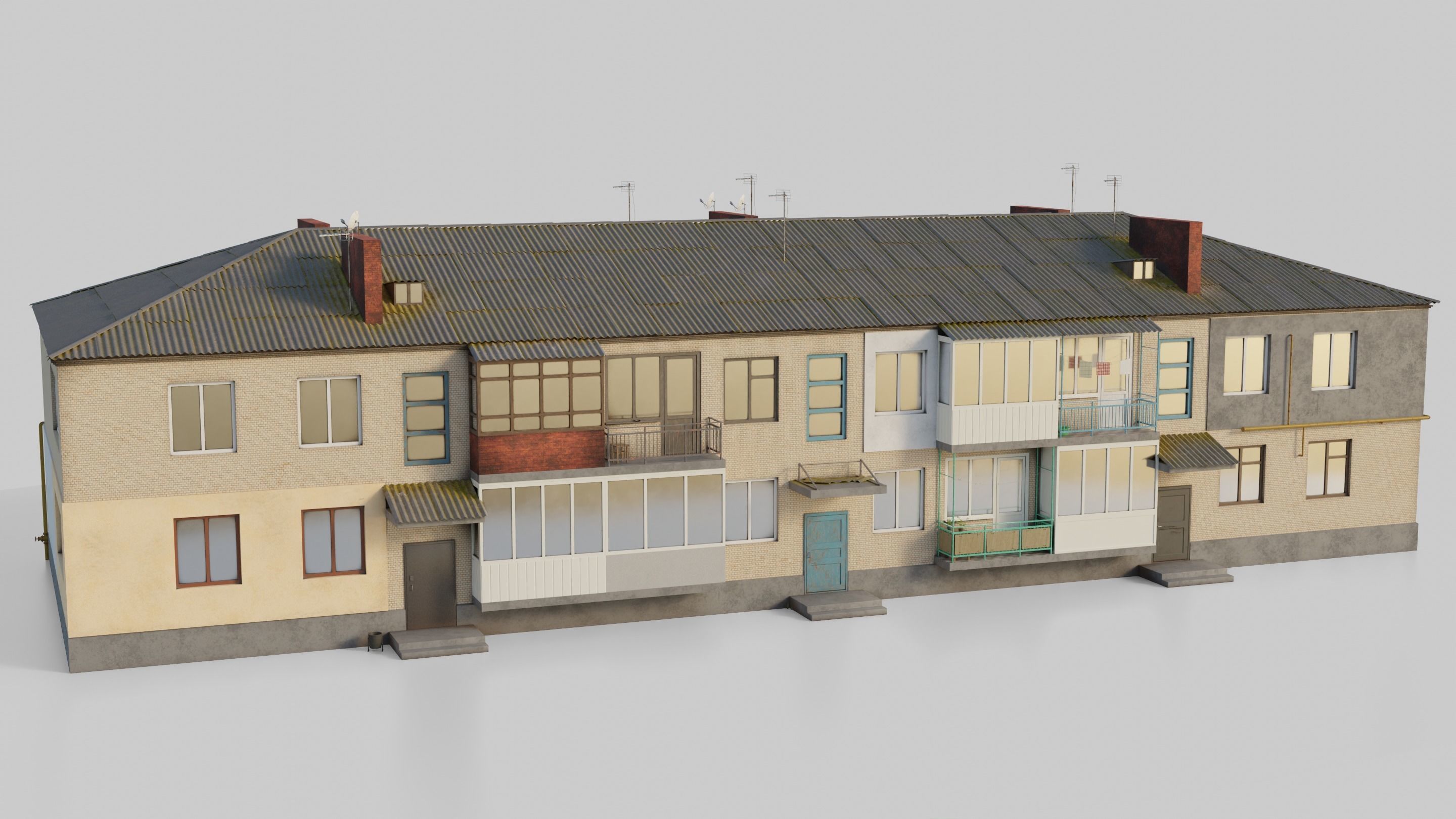 Two-Story Apartment Building Tile 3D model | CGTrader