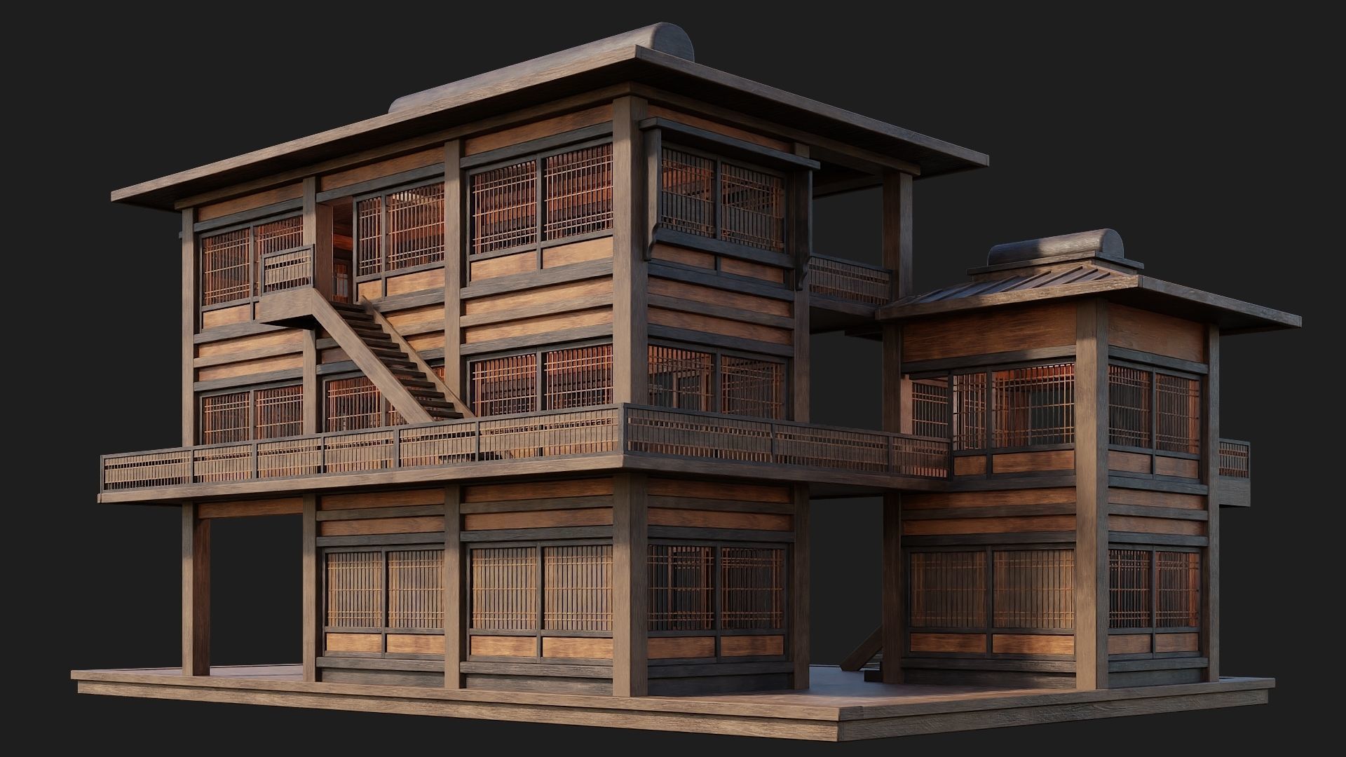 3D model Old Japanese House Building 4K Textures GameReady 114 VR / AR ...