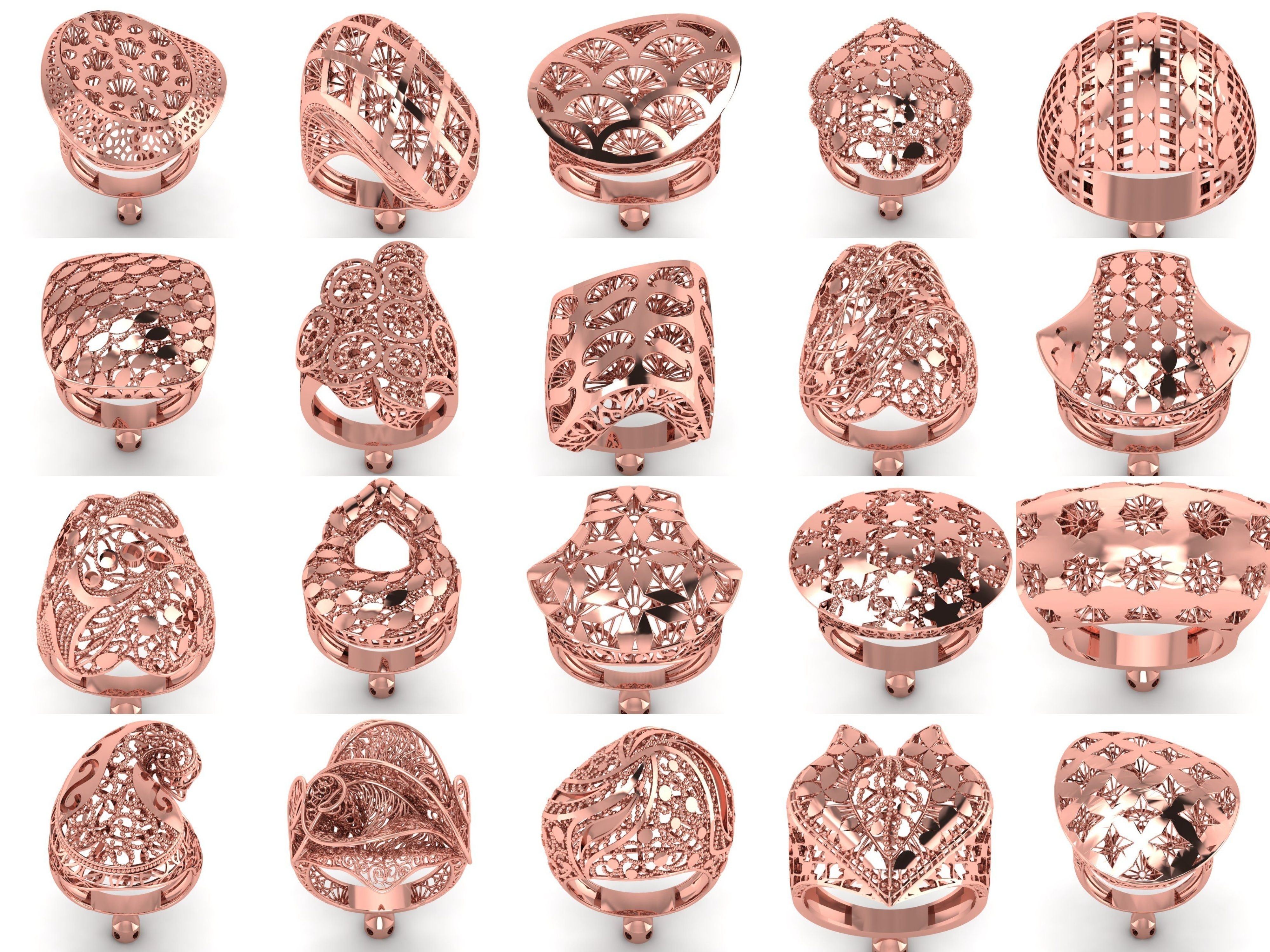207 Vintage Filigree Rings STL OBJ FBX Render Details Collection | CGTrader