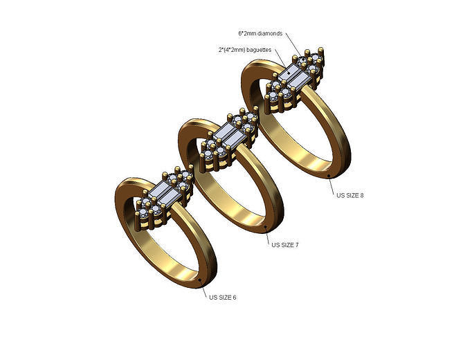 Crown diamonds and baguettes cluster pinched shank ring 3D model 3D ...