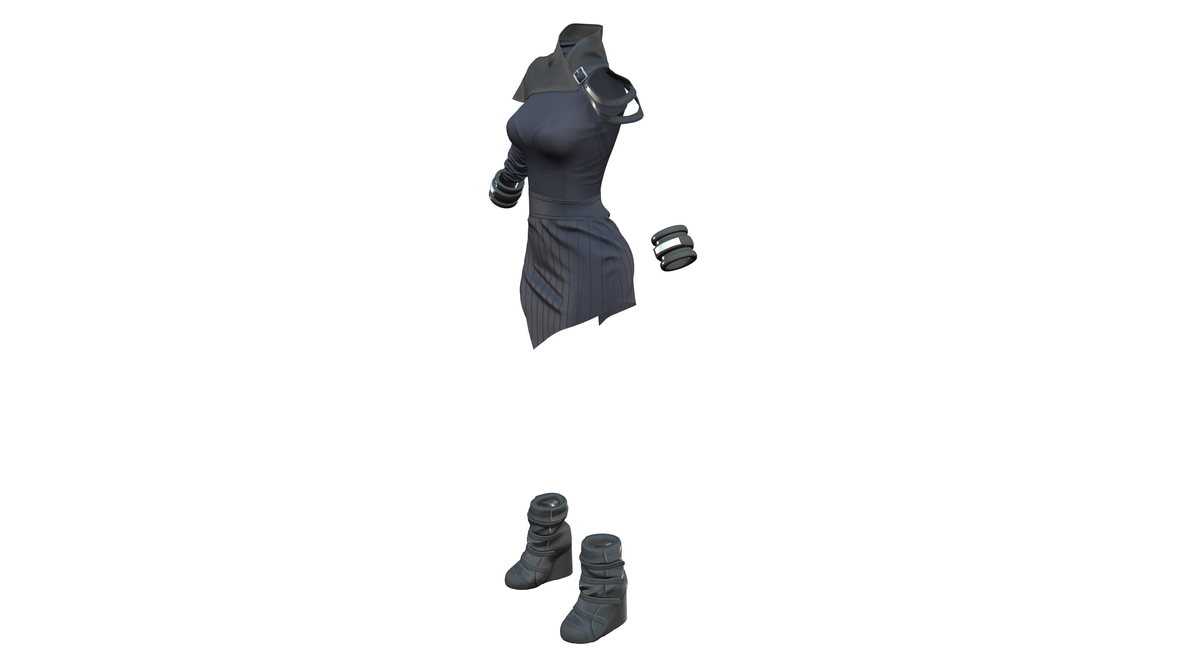 3D model Cyberpunk Futuristic Modern Mini Dress Outfit VR / AR / low ...