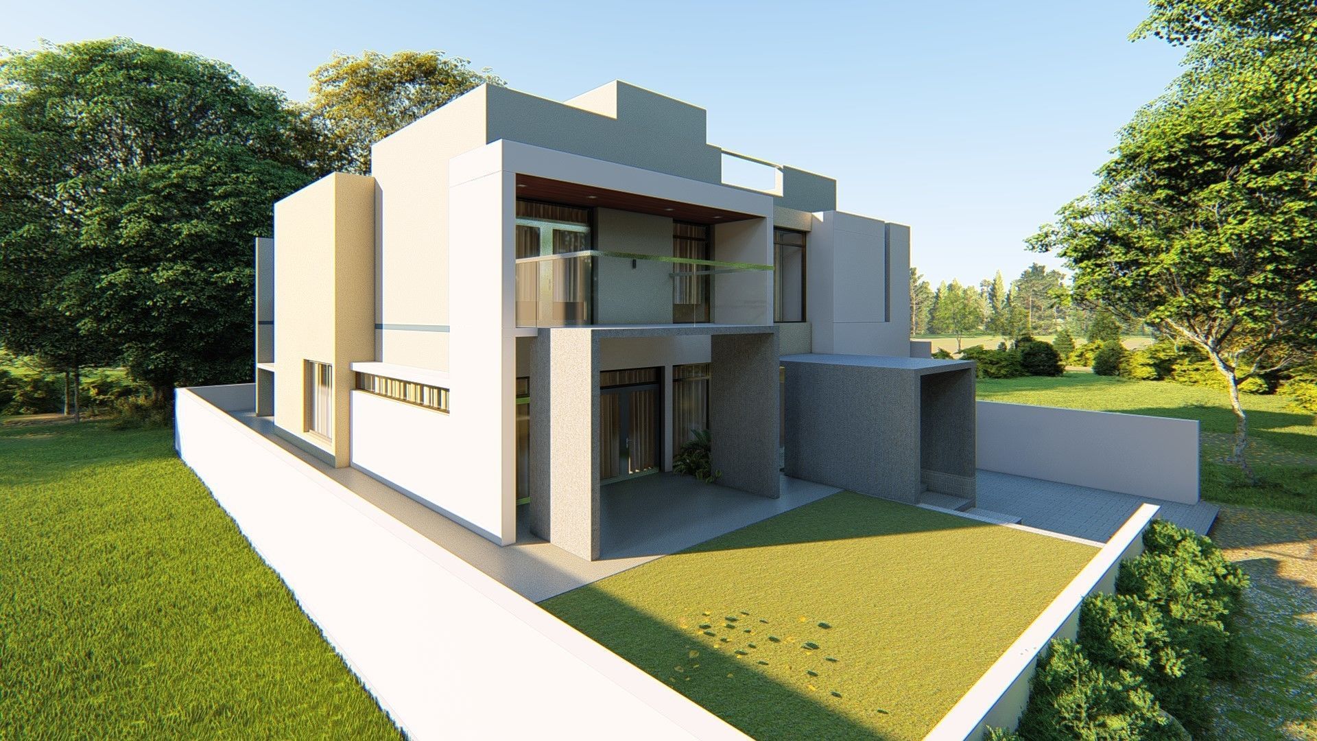 120210 modern house in middle of field 3D model | CGTrader