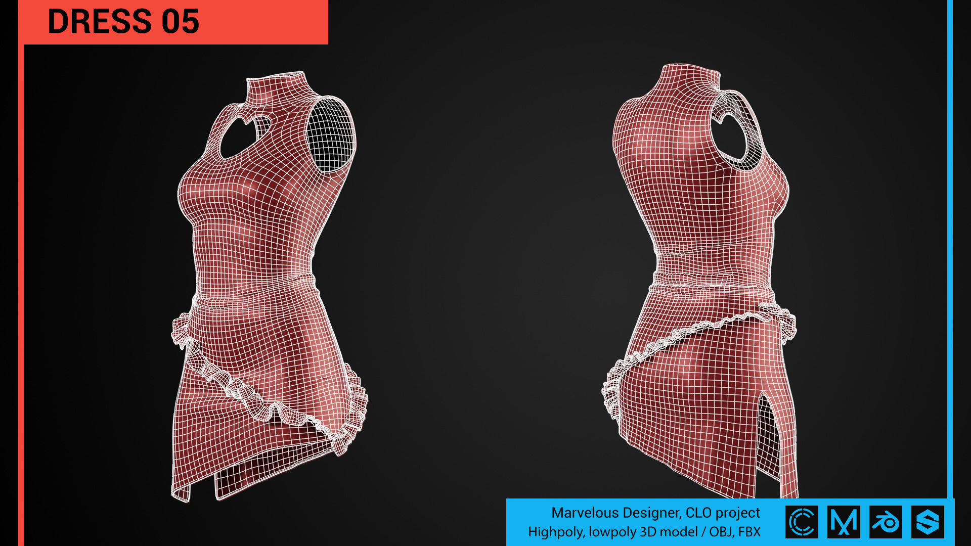 3D model Dress 05 Marvelous Designer CLO project VR / AR / low-poly ...