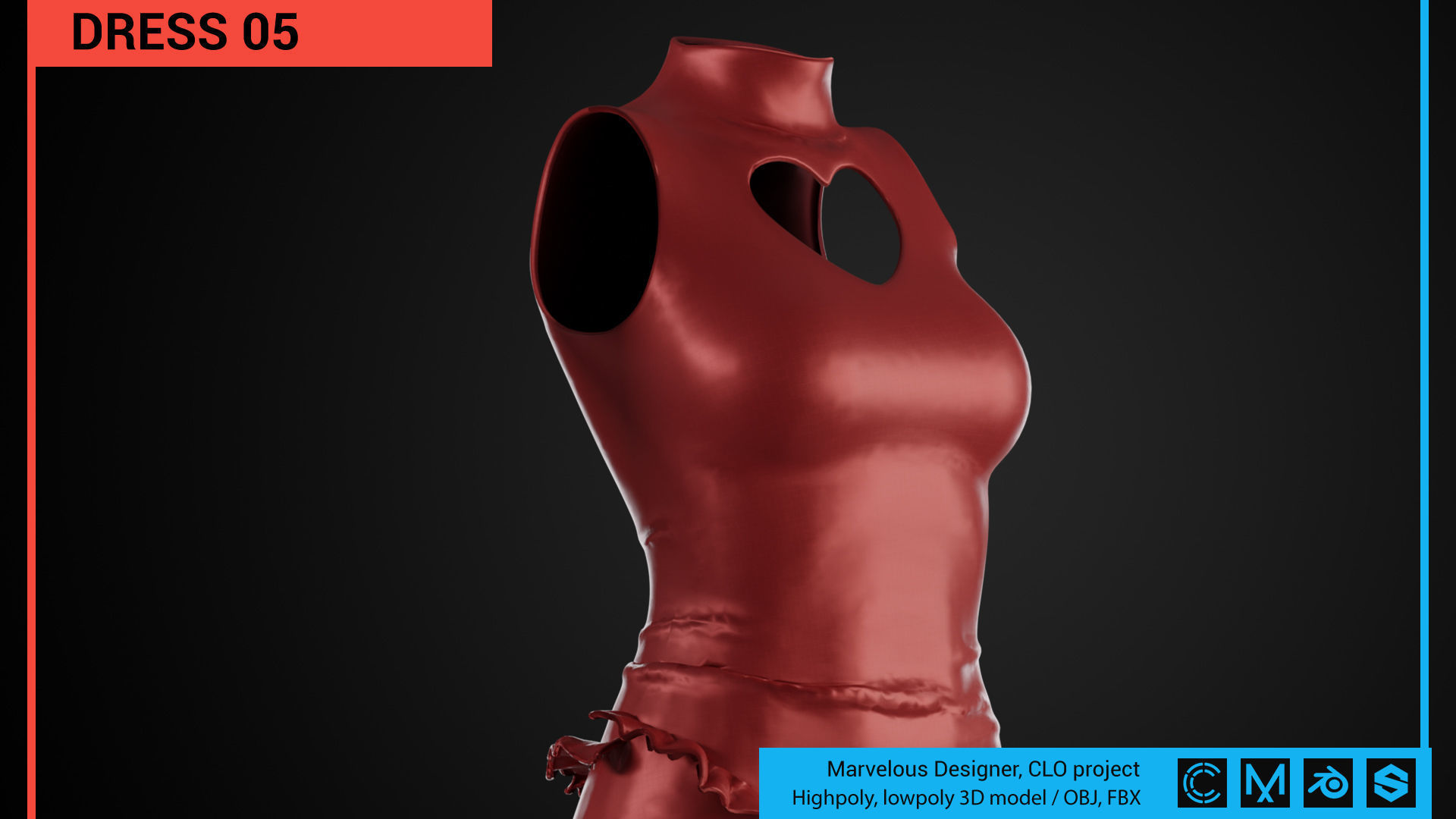 3D model Dress 05 Marvelous Designer CLO project VR / AR / low-poly ...