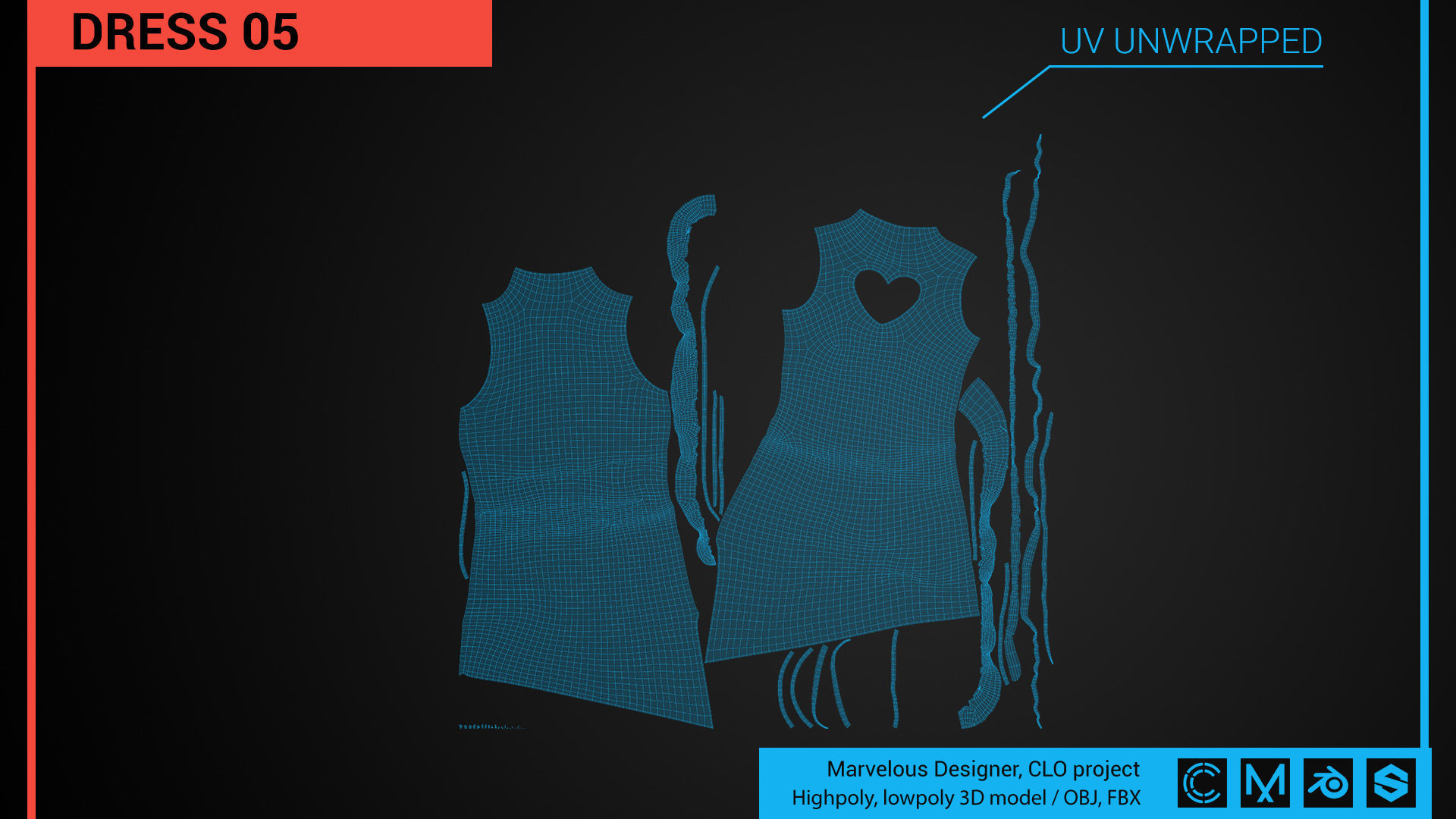3D model Dress 05 Marvelous Designer CLO project VR / AR / low-poly ...