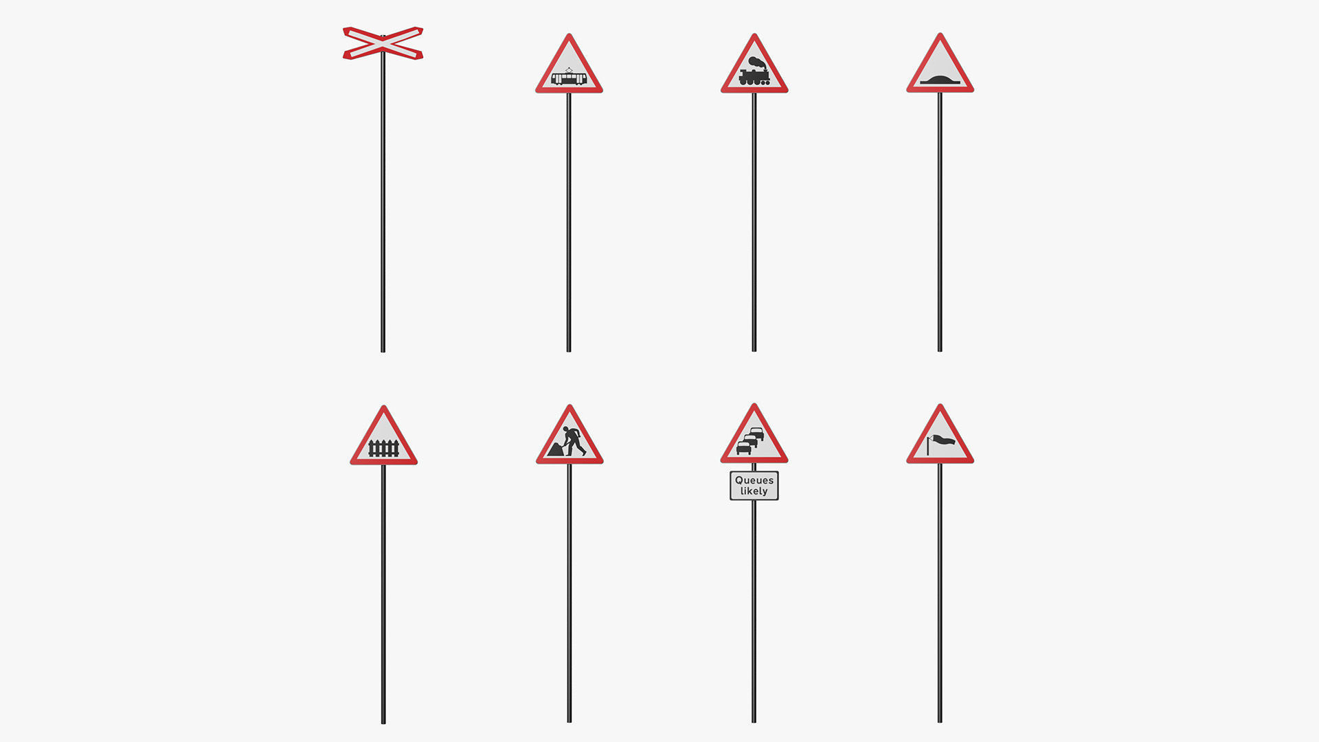 3D model 95 UK Traffic Road Signs Pack VR / AR / low-poly | CGTrader