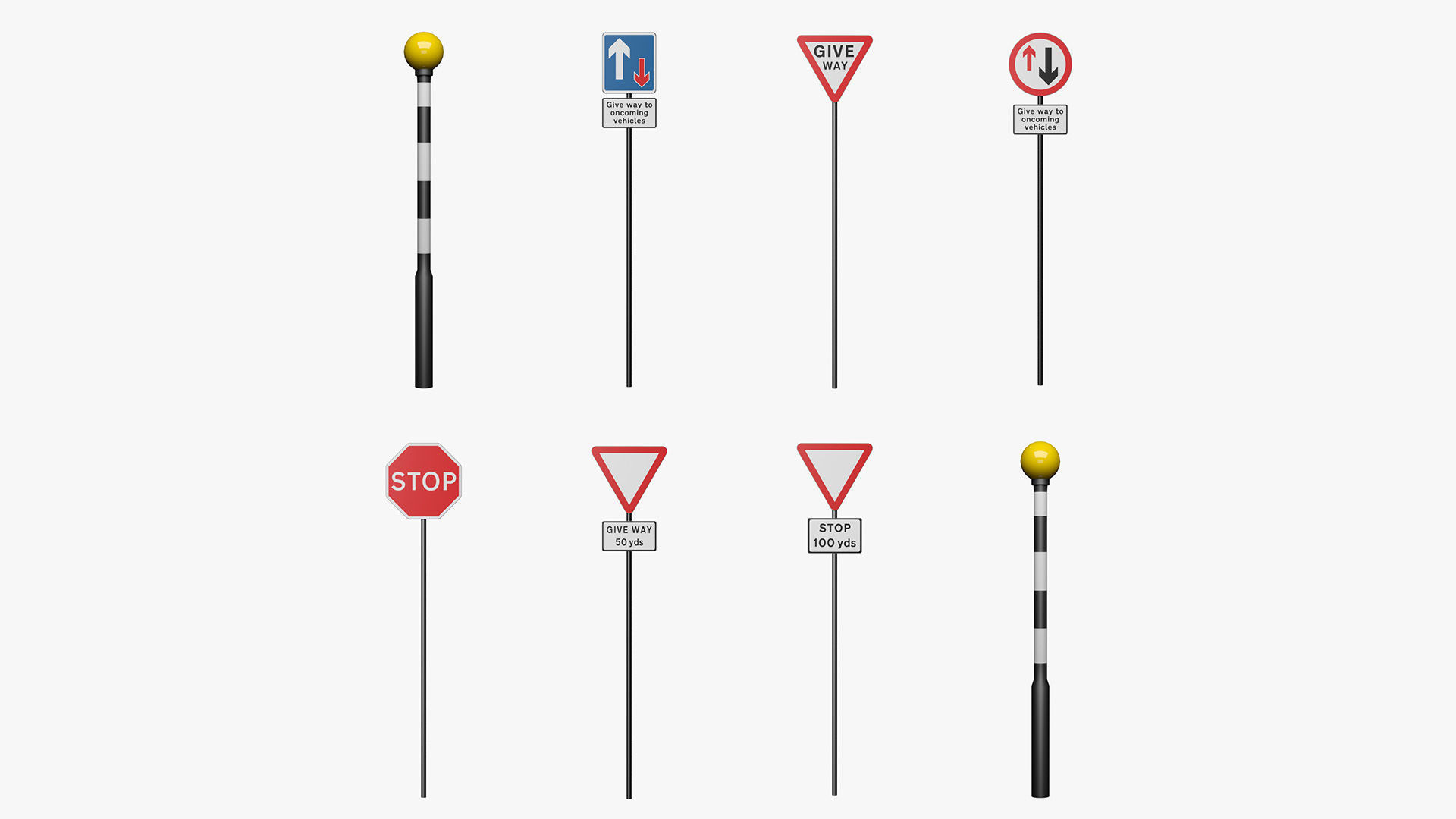 3D model 95 UK Traffic Road Signs Pack VR / AR / low-poly | CGTrader