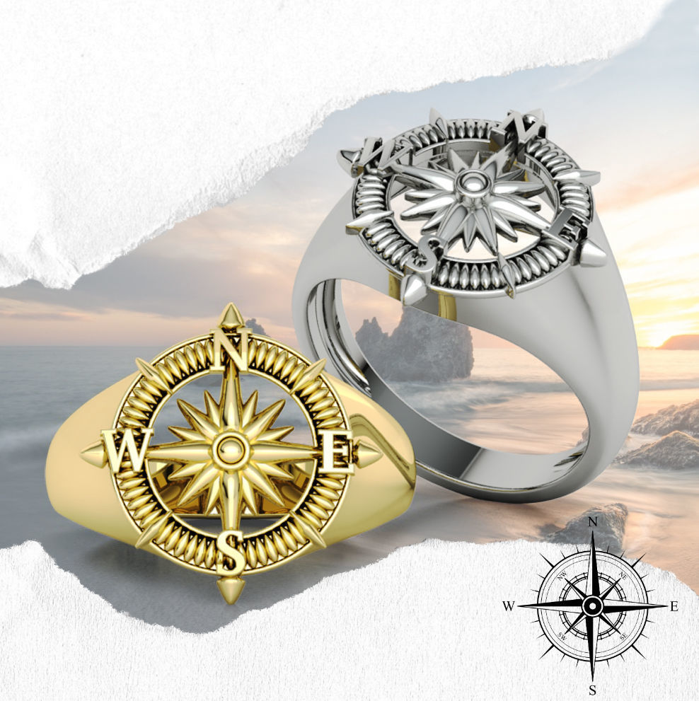 Wanderlust Compass Travel Ring Own design 3dmodel 3D model 3D printable ...