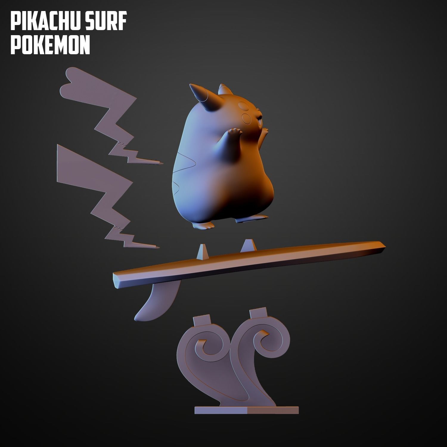 PIKACHU SURF 3D model 3D printable | CGTrader