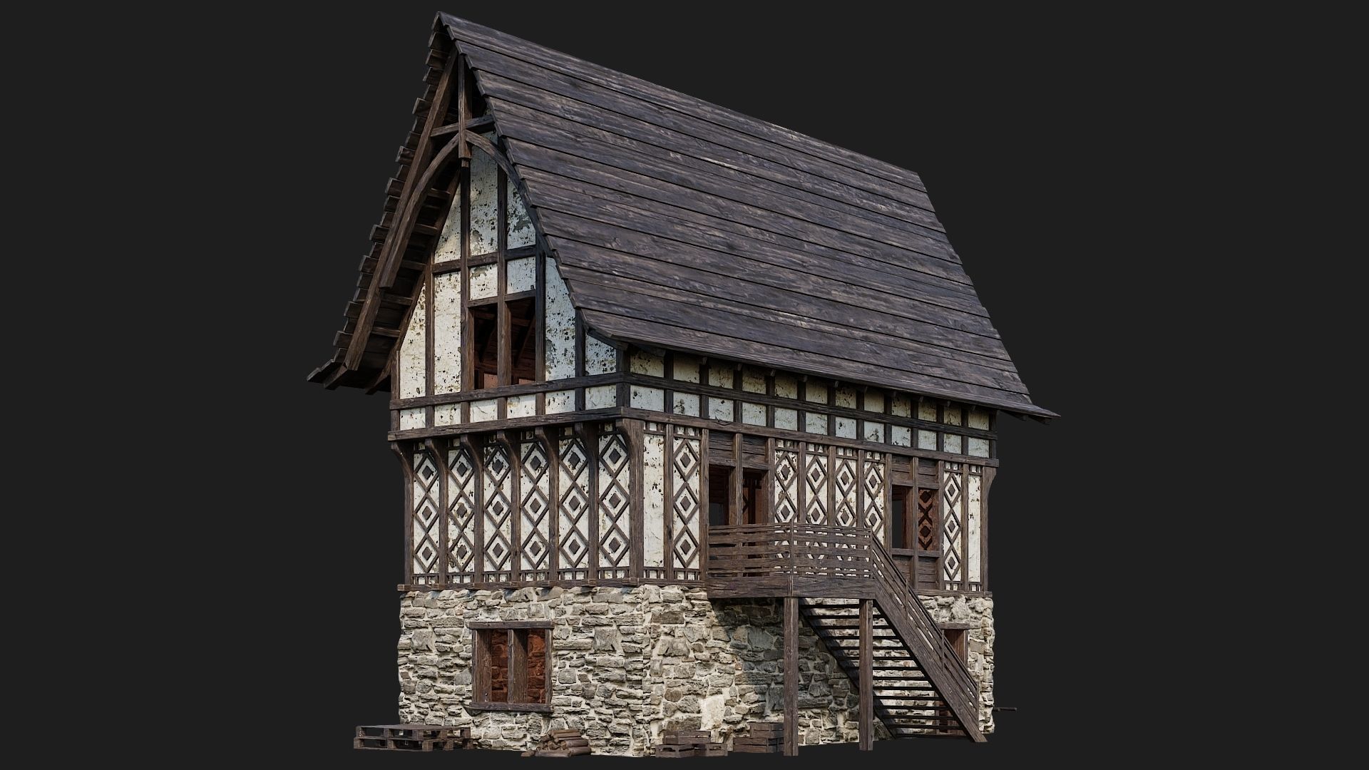 3D model 4 Old Medieval Building Pack 4K Textures GameReady 117 to 120 ...