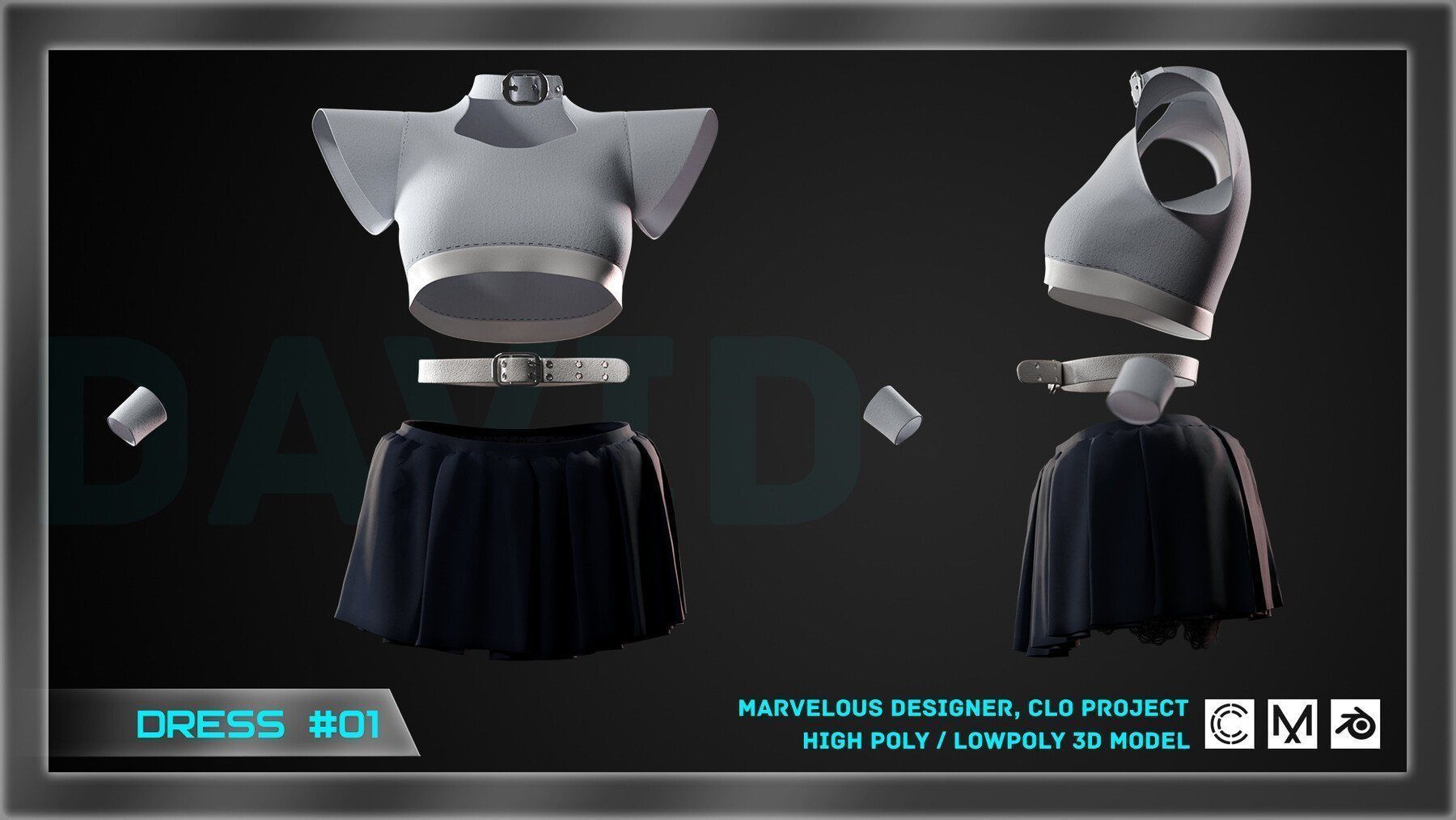 3D model Dress 01 Marvelous Designer CLO project VR / AR / low-poly ...