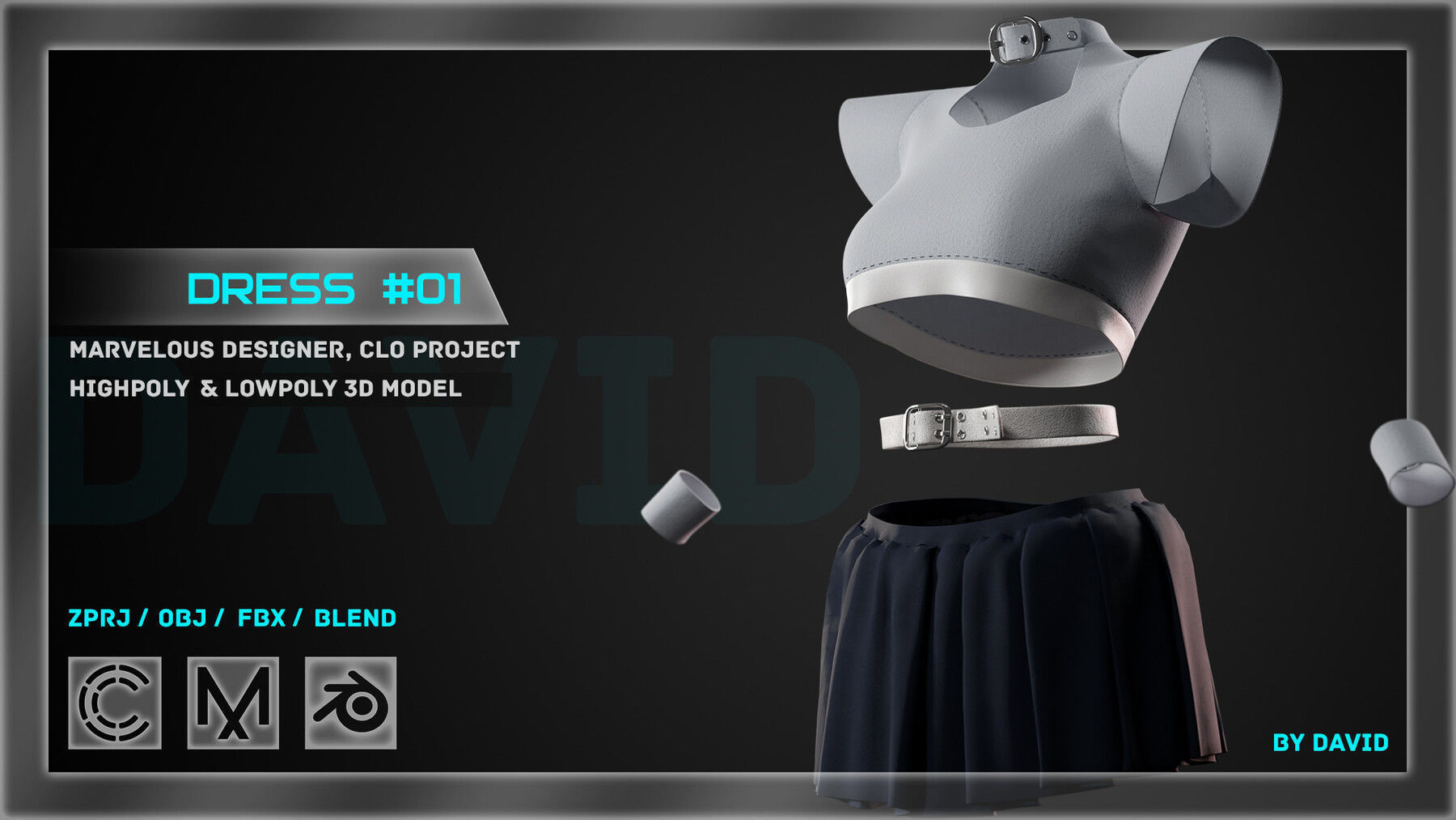 3D model Dress 01 Marvelous Designer CLO project VR / AR / low-poly ...