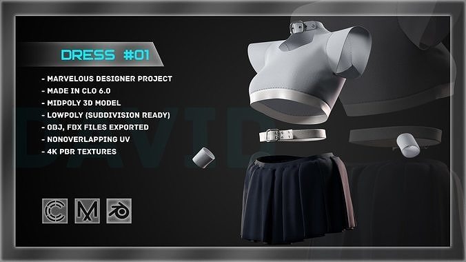 3D model Dress 01 Marvelous Designer CLO project VR / AR / low-poly ...