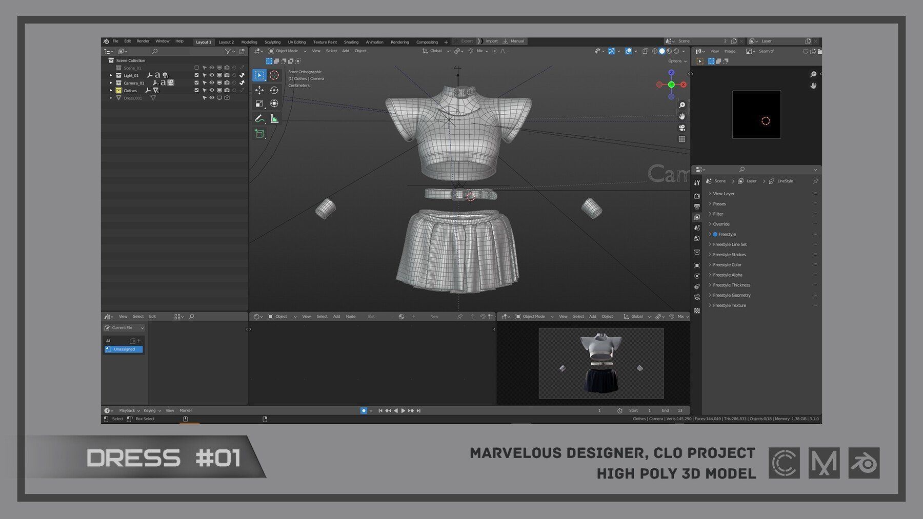 3D model Dress 01 Marvelous Designer CLO project VR / AR / low-poly ...