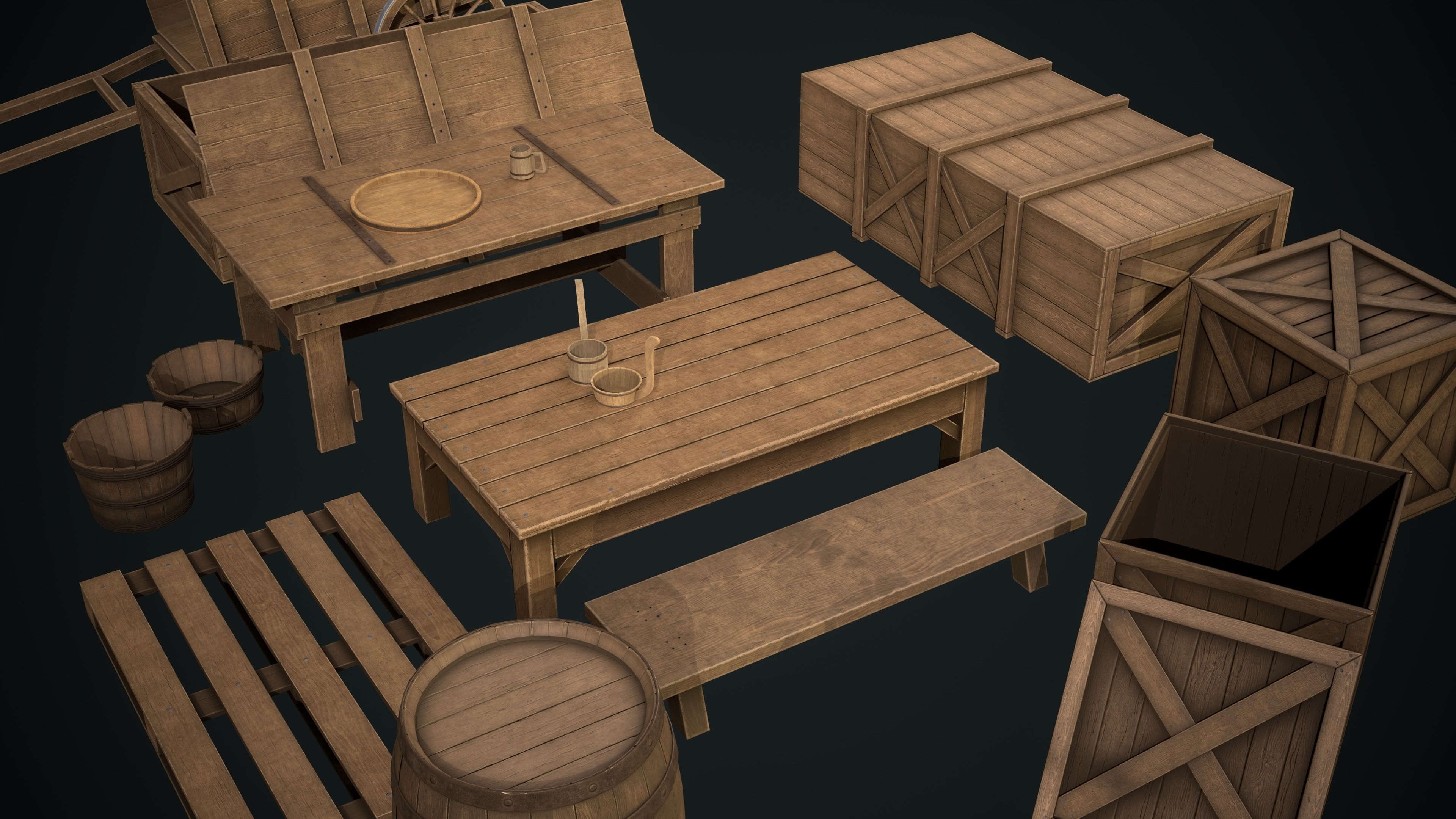 3D model Low Poly Wooden Props VR / AR / low-poly | CGTrader