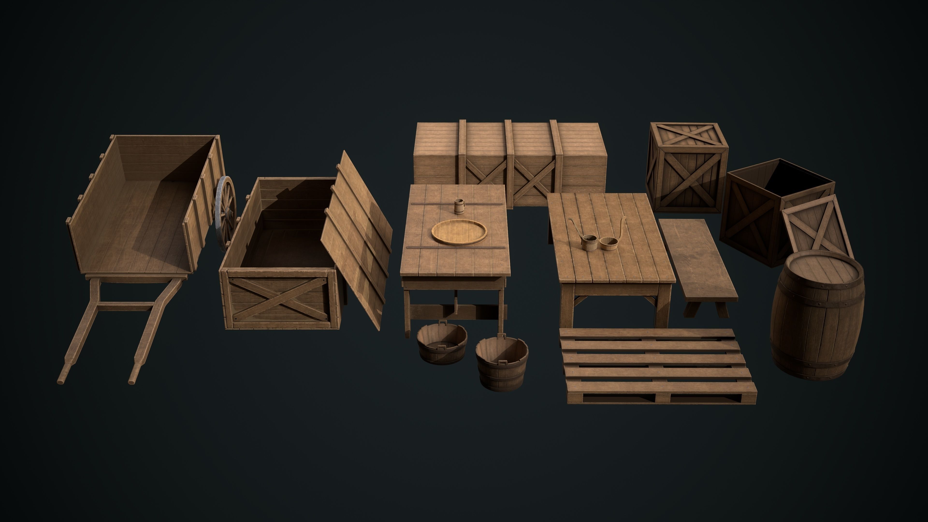 3D model Low Poly Wooden Props VR / AR / low-poly | CGTrader
