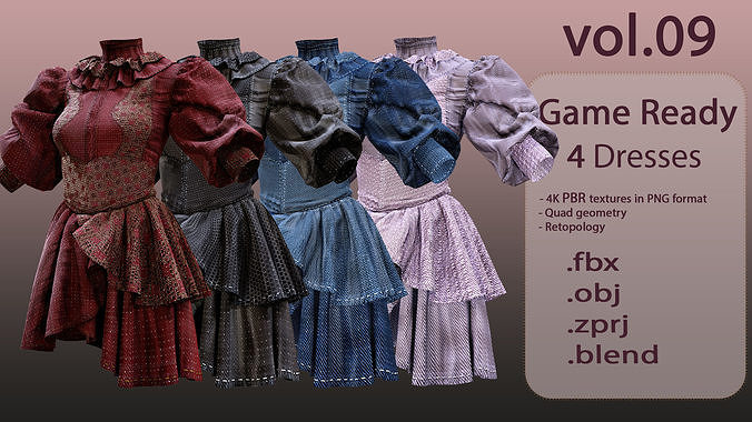 3D model 4 Dresses -low poly- vol 09 VR / AR / low-poly | CGTrader