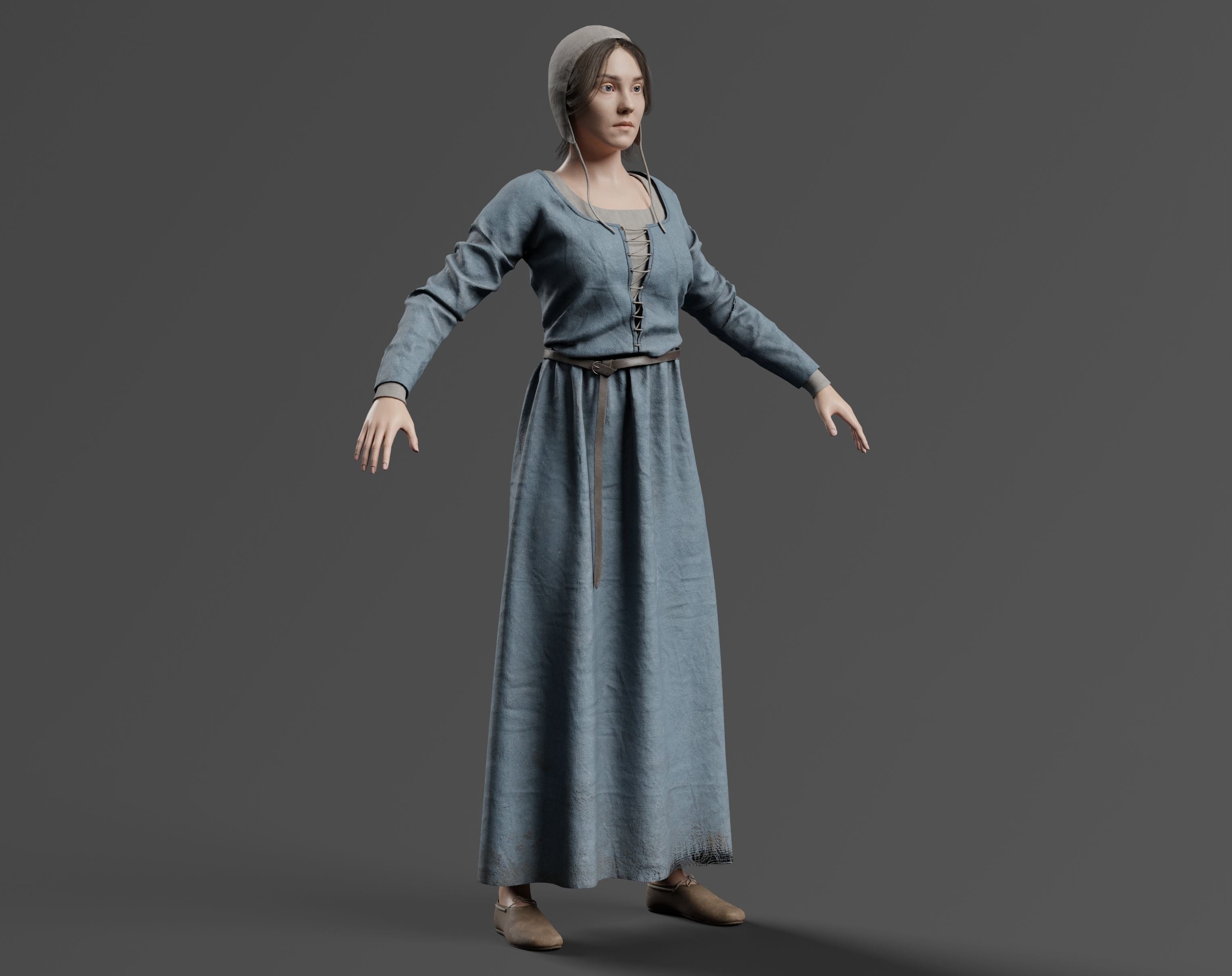 3D model Medieval Peasant female 3D character model VR / AR / low-poly ...
